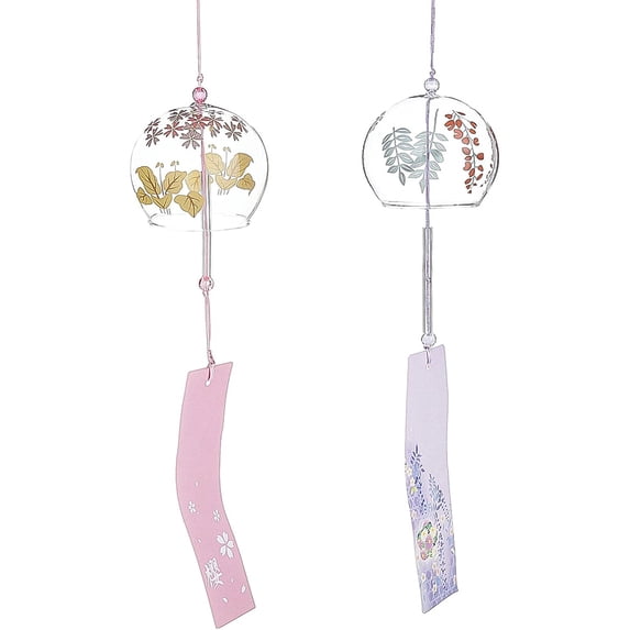 2PCS Wind Chimes Pink Purple Glass Wind Bells Handmade Pendants for ...