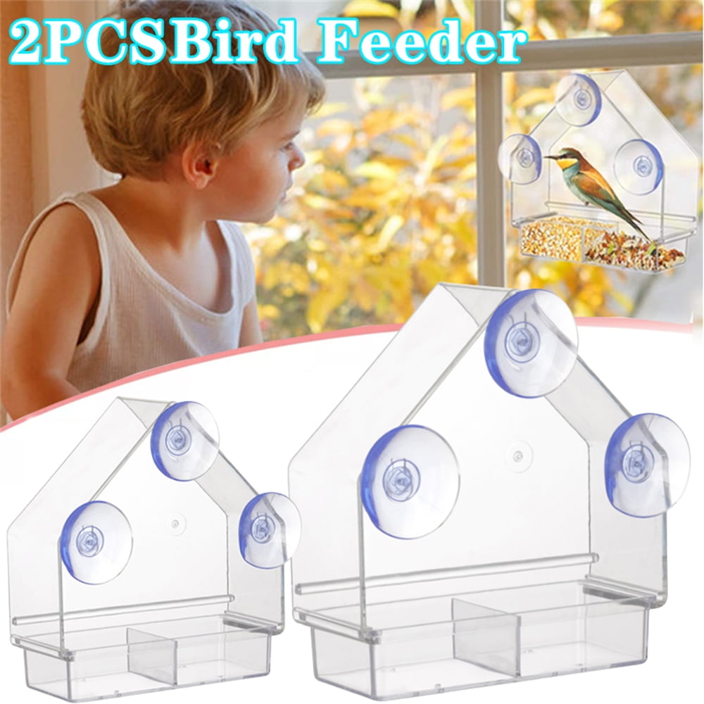 2PCS Window Bird Feeder with Sliding Tray and Drain Holes - Walmart.com