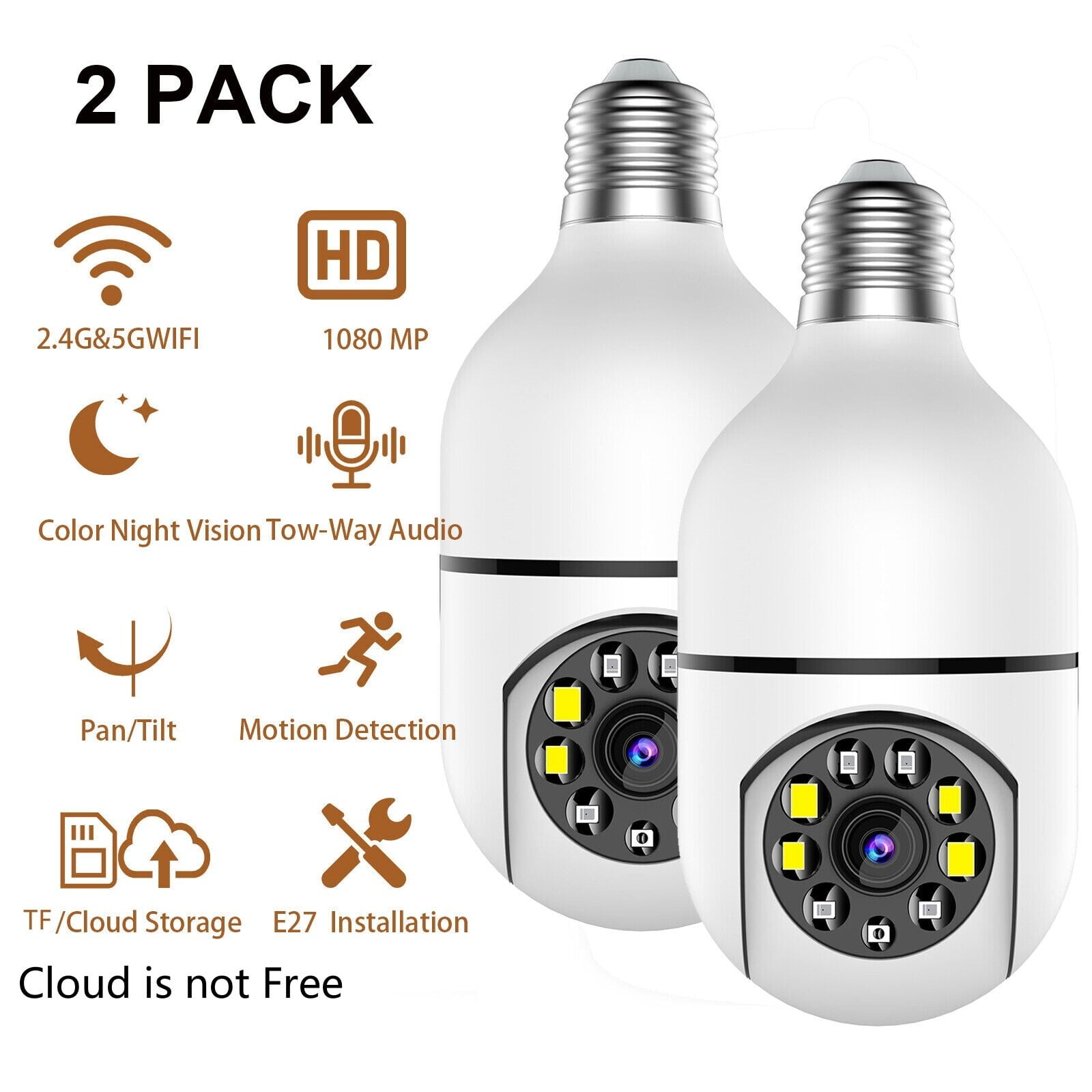 Wireless Security Camera, WIFI IP Camera, E27 Light Bulb 1080P HD ...