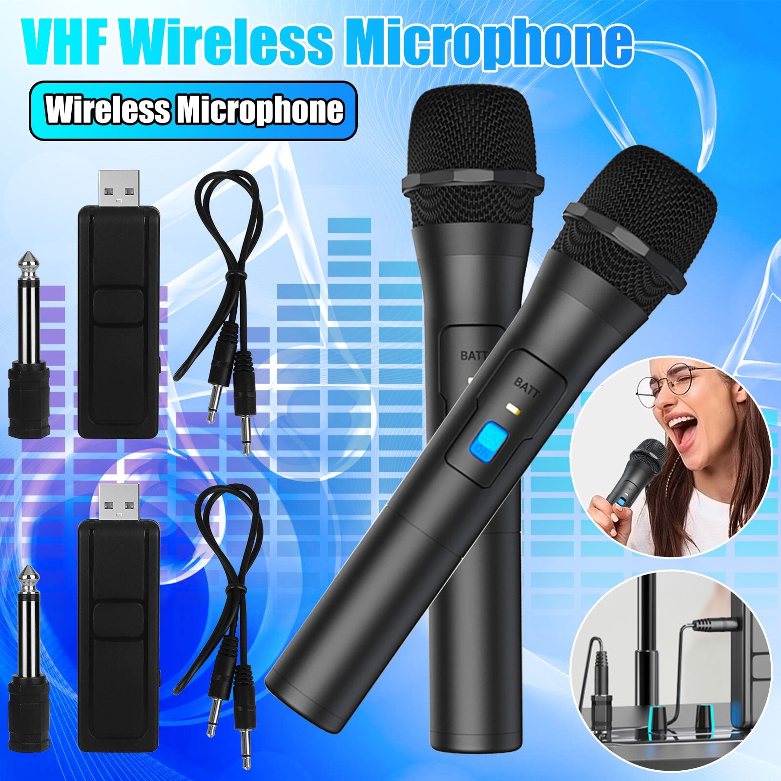 2PCS Wireless VHF Professional Microphone Handheld Mic System Karaoke w ...