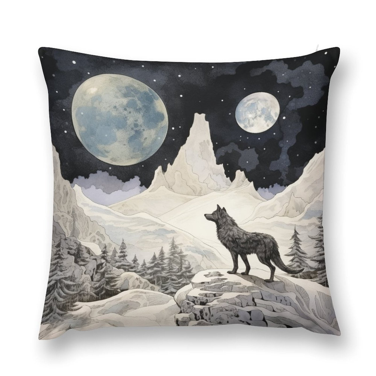2PCS Wolves in The Moonlight Throw Pillow Covers 18x18 Decorative ...