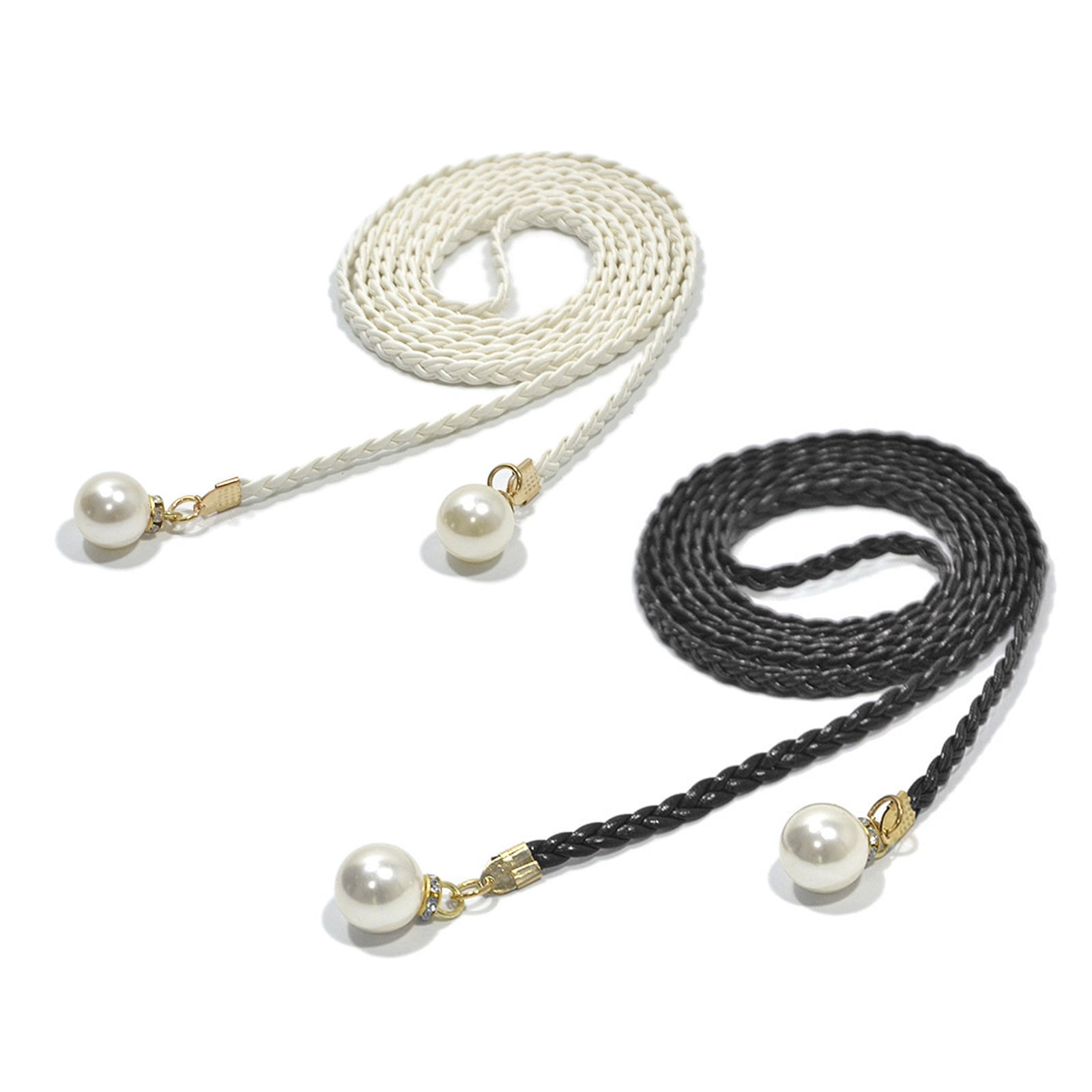 2PCS Women PU Waist Belt Braided Waist Rope with Pearls Finish Designs ...