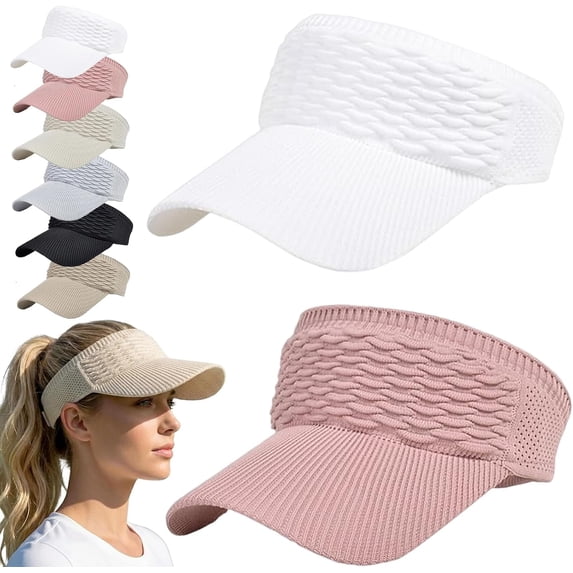 2PCS Women's Breathable Knit High Ponytail Sun Visor Hat, UPF 50+ UV ...