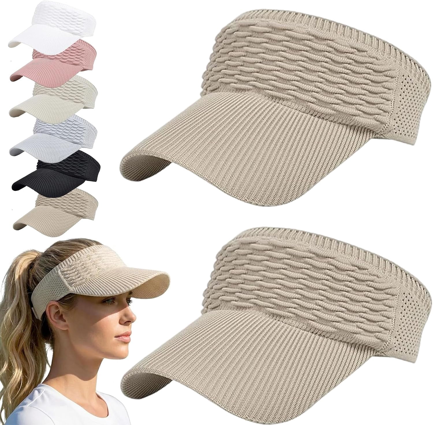 2PCS Women's High Ponytail Sun Visor Hat, UPF 50+ UV Protection, for ...