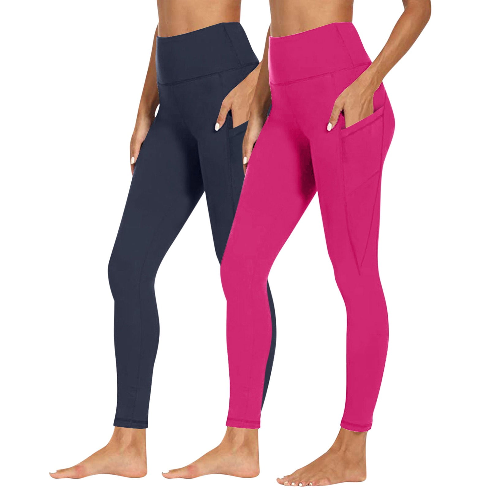 2PCS Women's High-Rise Compression Leggings Tummy Control Side Pockets ...