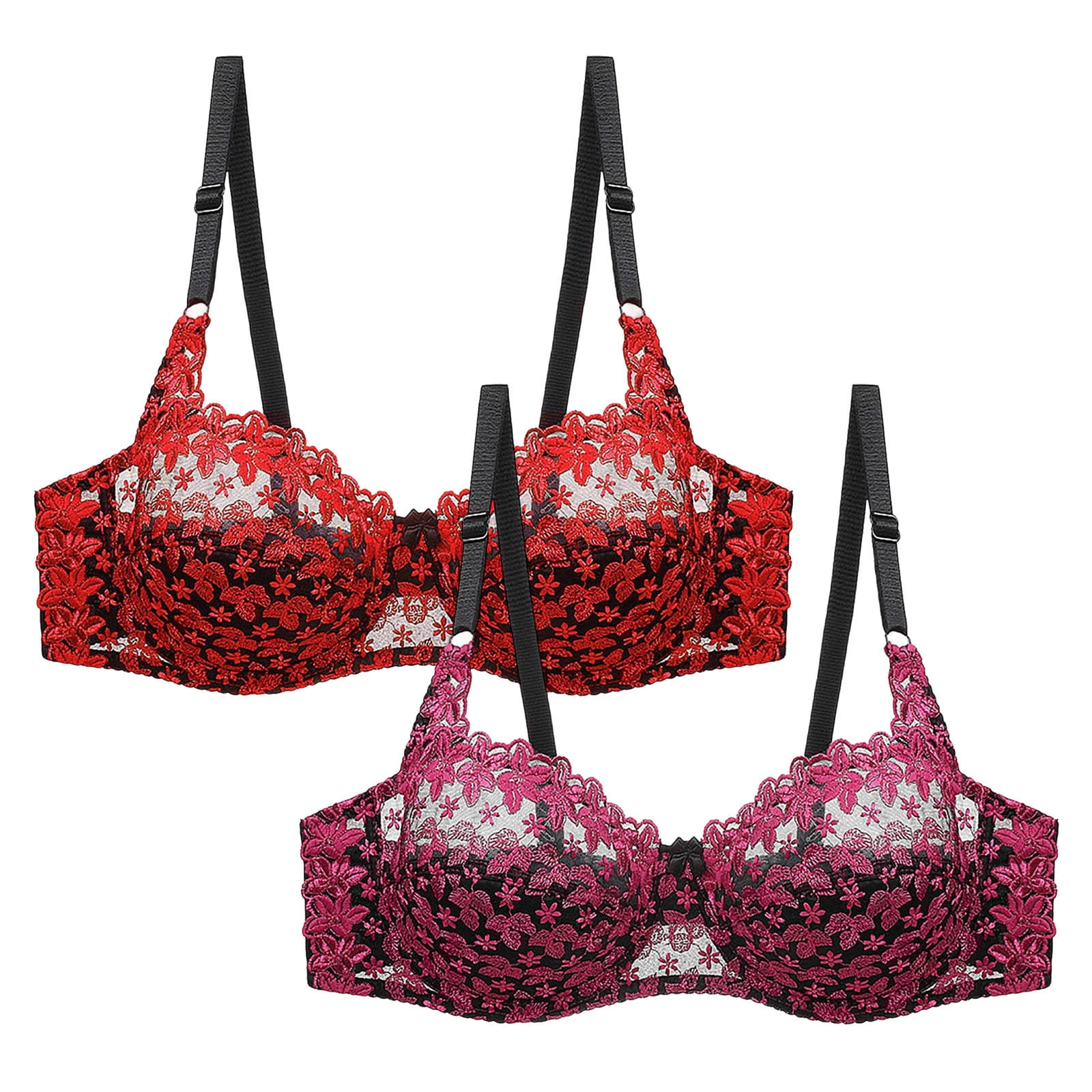 2PCS Women's Lace Full Bra Underwire Non-Padded Soft Cup Comfort ...