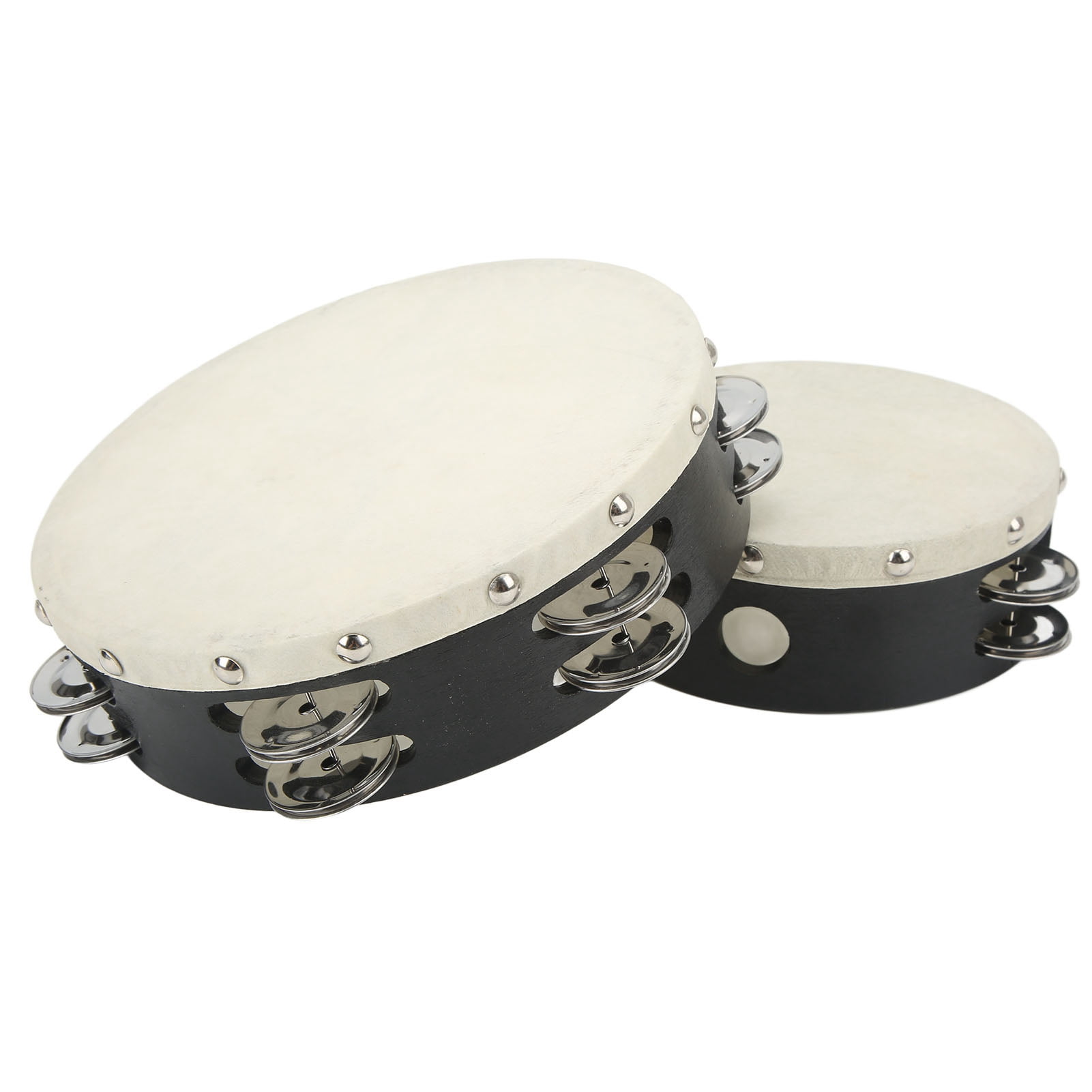 2PCS Wooden Hand Drum Double Row Metal Jingle Bells Sheepskin ...