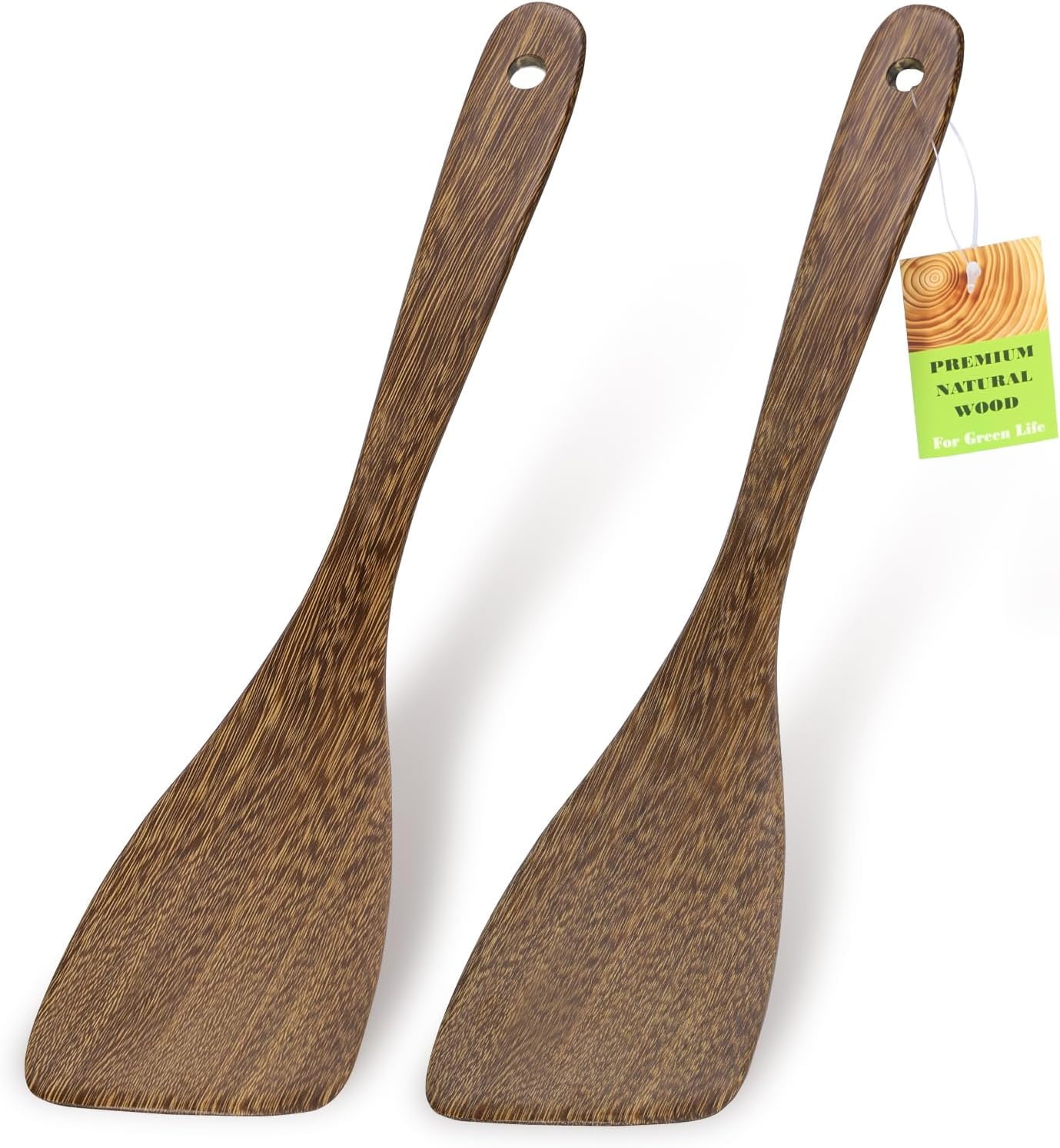 2PCS Wooden Spatula, 12.8IN Wooden Flat Frying Spatulas, Long Handle ...