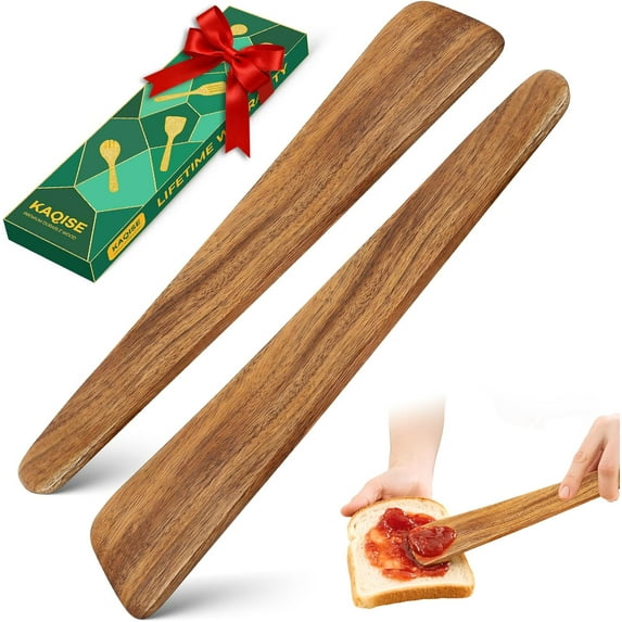 2PCS Wooden Spatula for Cooking, 12" Teak Wooden Scraper Flat Turner ...
