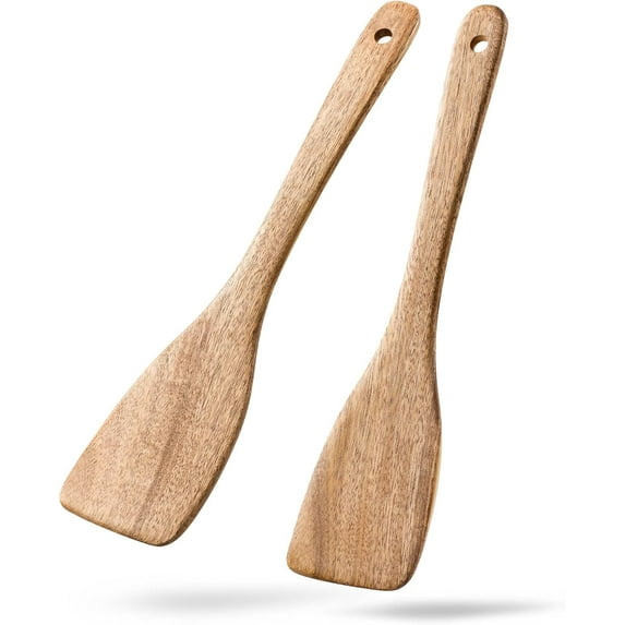 2PCS Wooden Spatulas for Cooking, 13-inch Acacia Wood Turners, Non ...