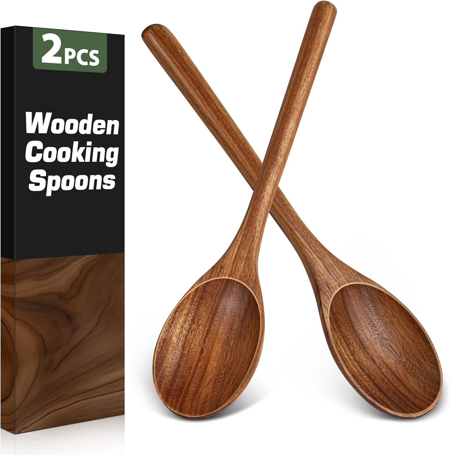 2PCS Wooden Spoons for Cooking, Natural Acacia Wood Cooking Spoons ...