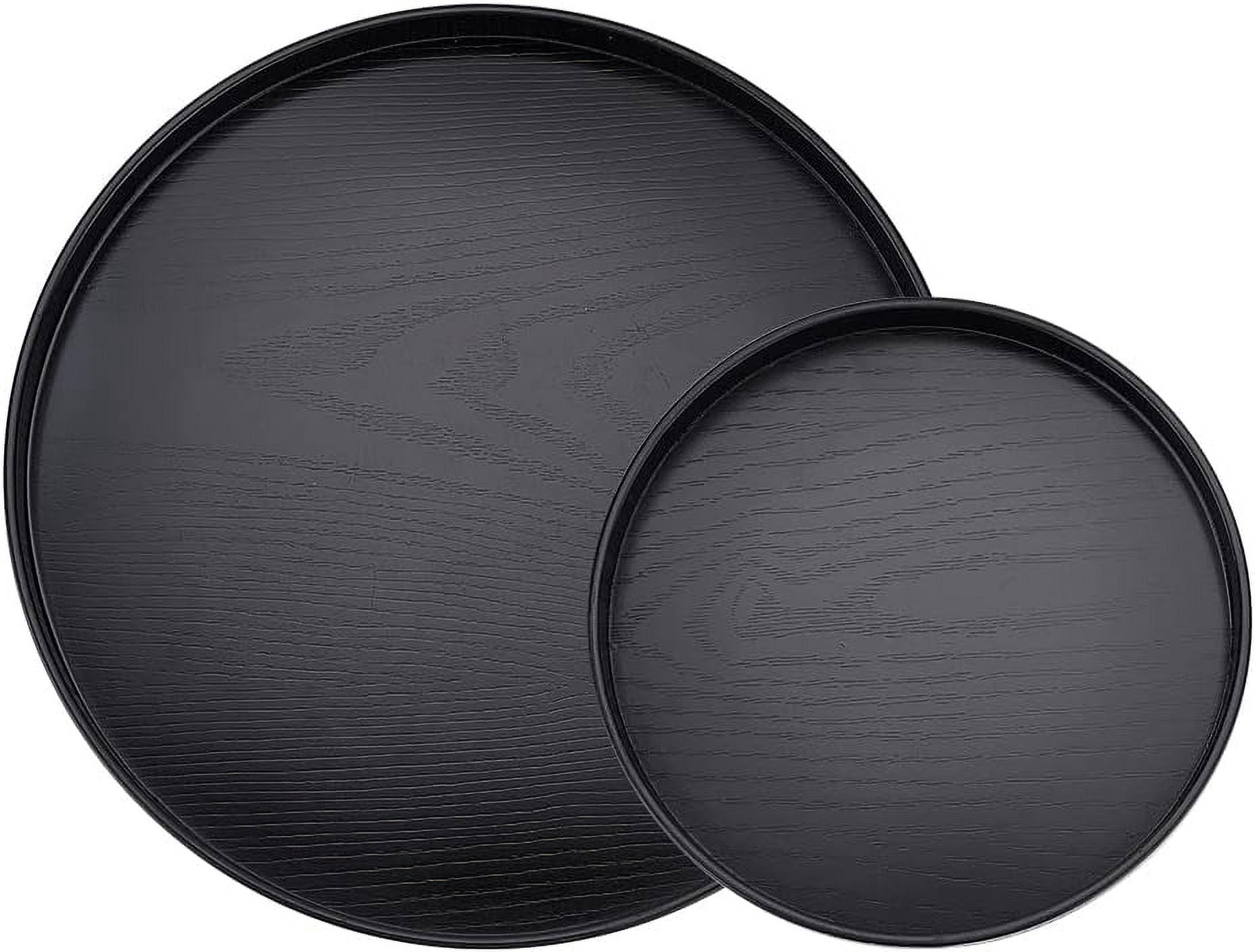 2PCS Wooden Trays Black Wooden Serving Tray Home Round Decorative Trays ...