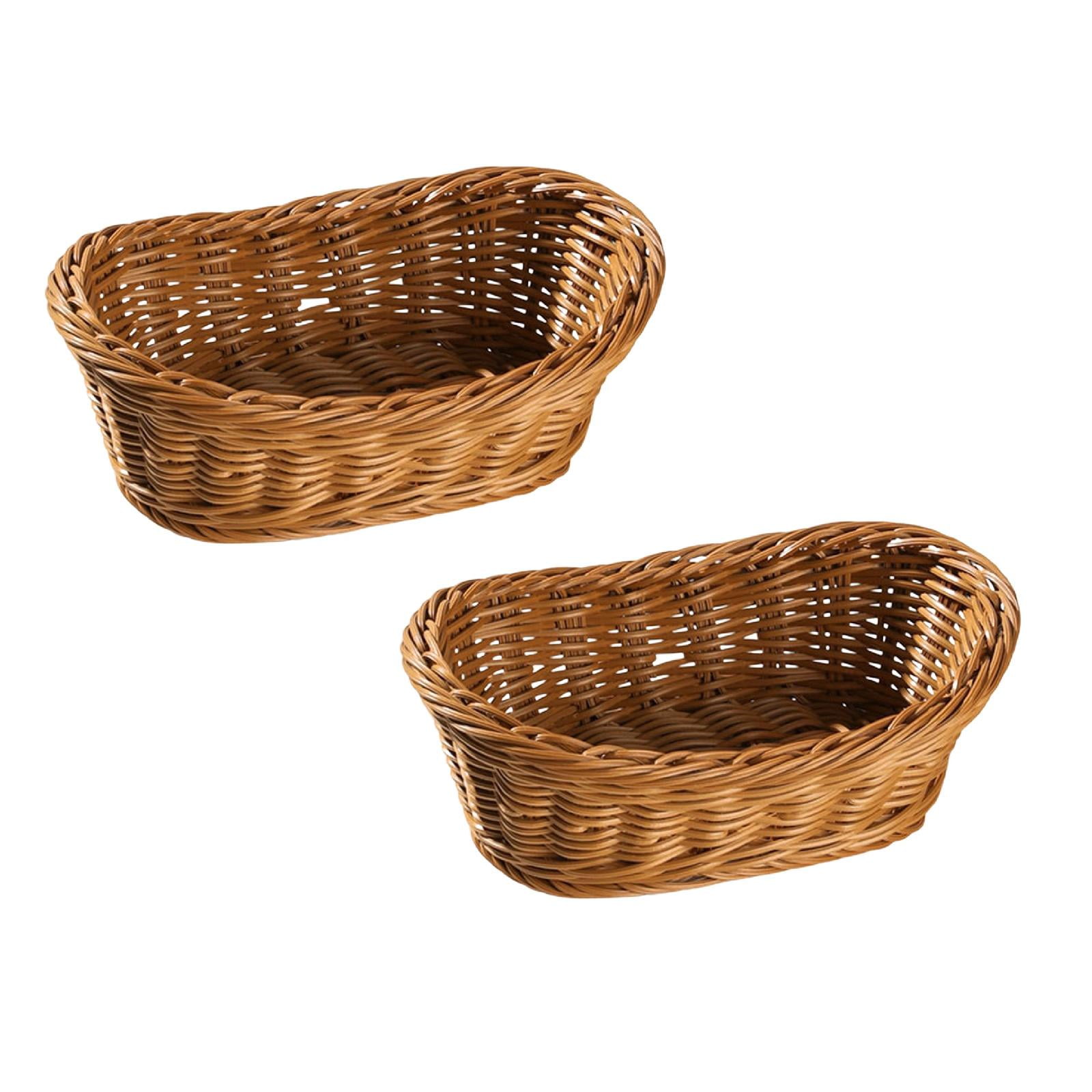 2PCS Woven Breads Baskets, Oval Small Fruit Baskets Stackable Plastic ...