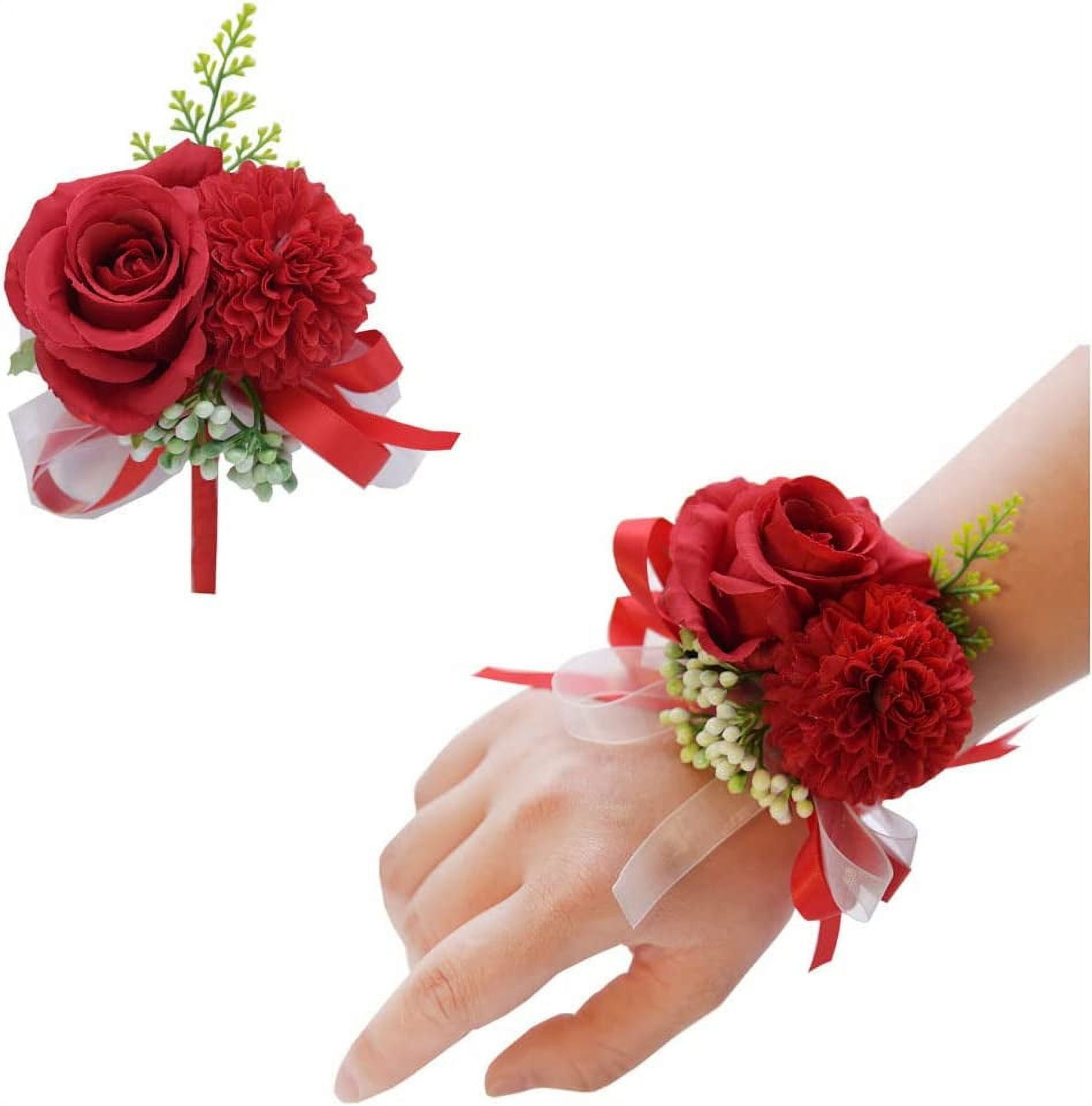 2PCS Wrist Corsage, Wedding Bridesmaid and Bridal Wrist Flower Corsage ...
