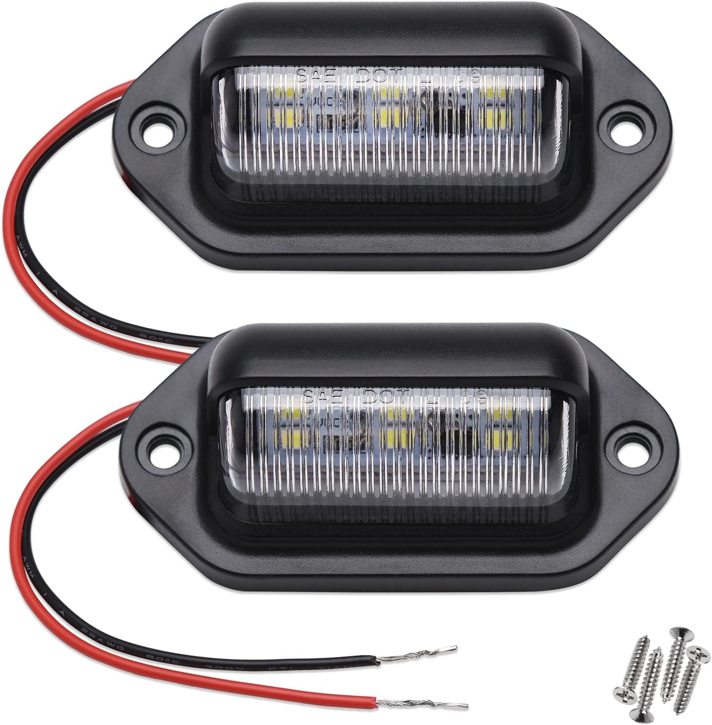 2PCS Xenon White LED License Plate Light - 12V-24V DC Waterproof 6-SMD Lamp Taillight for Truck ...