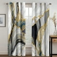 2PCS Yellow Blue Gray Gold Rim Marble Texture Printed Curtains for ...