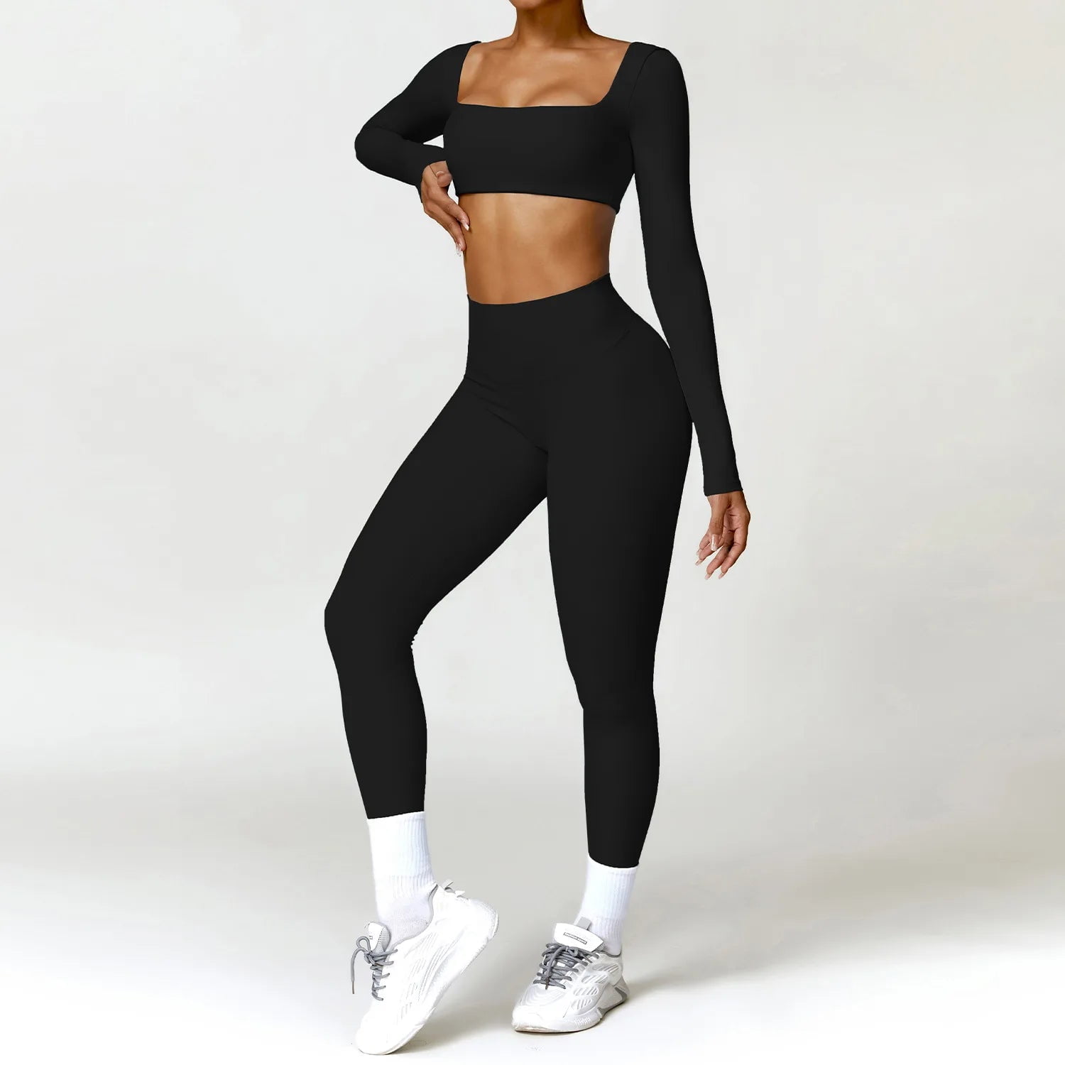 2PCS Yoga Suit Sports Set Women Quick-Drying Gym Set Women Tracksuit Running Workout Long Sleeve ...