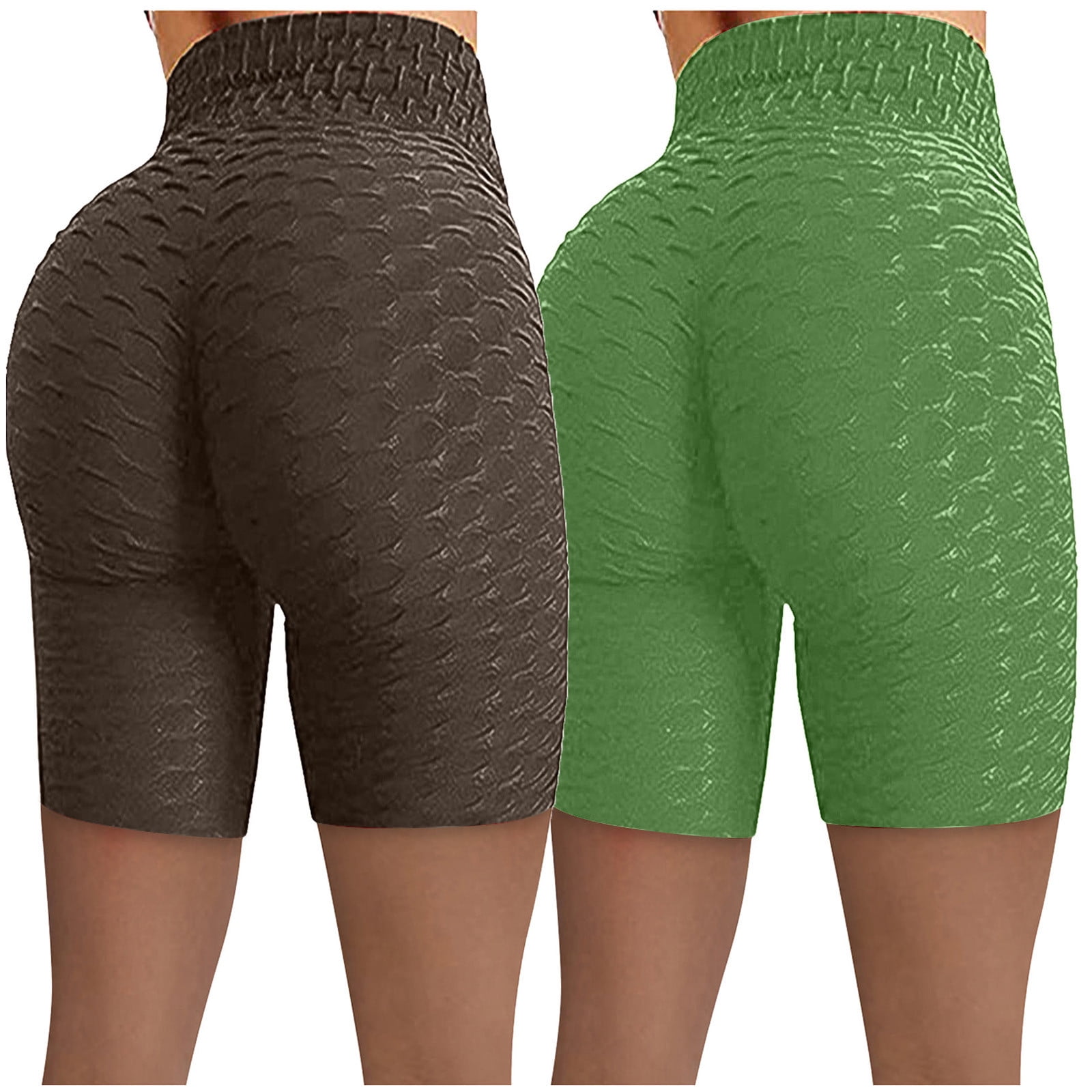 2pcwomen Wrinkled High Waist Stretch Running Fitness Yoga Pants Biker Shorts Sexy Women Textu