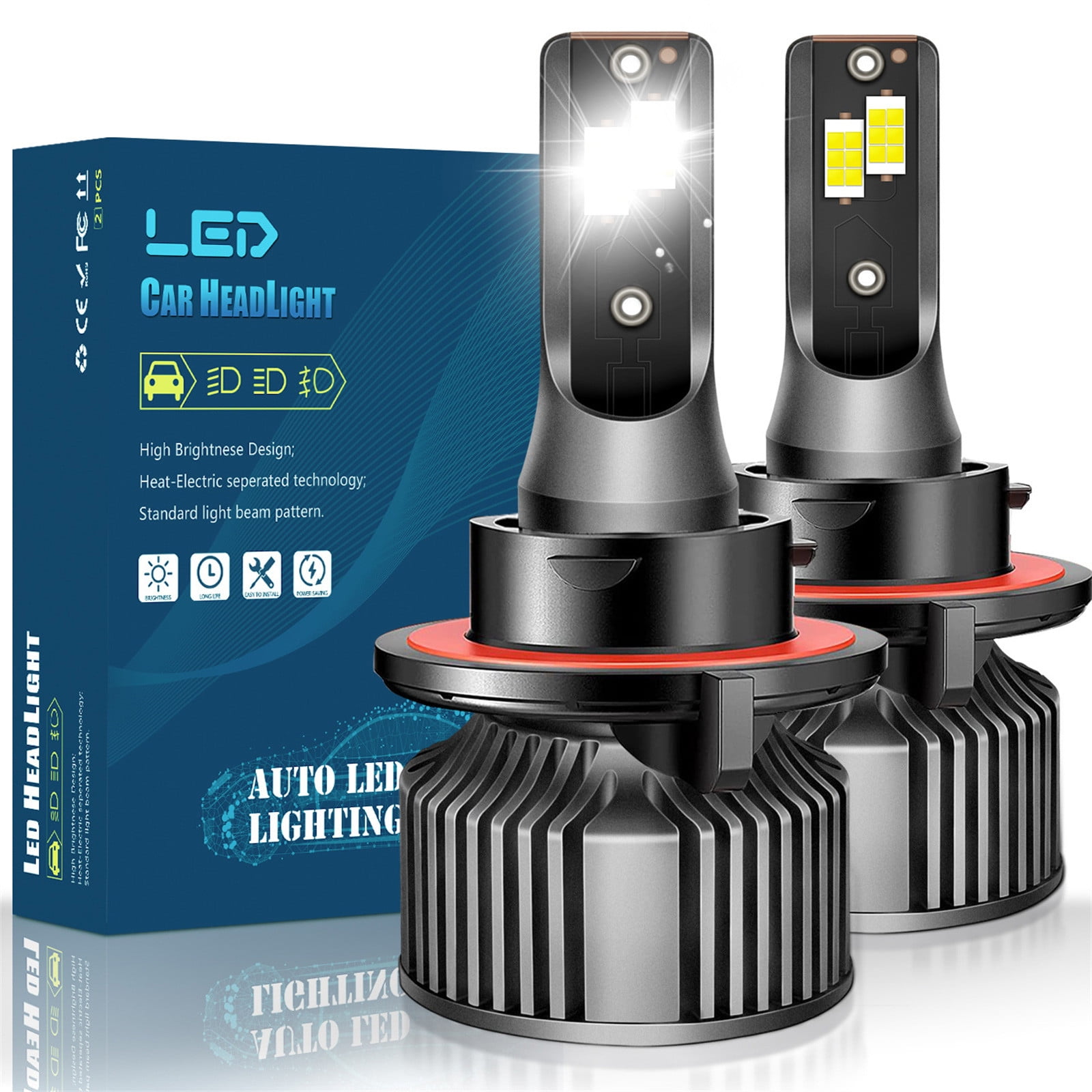 2PCs Car Headlight Bulbs LED H13 LED High And Low Beam Bulbs Super ...