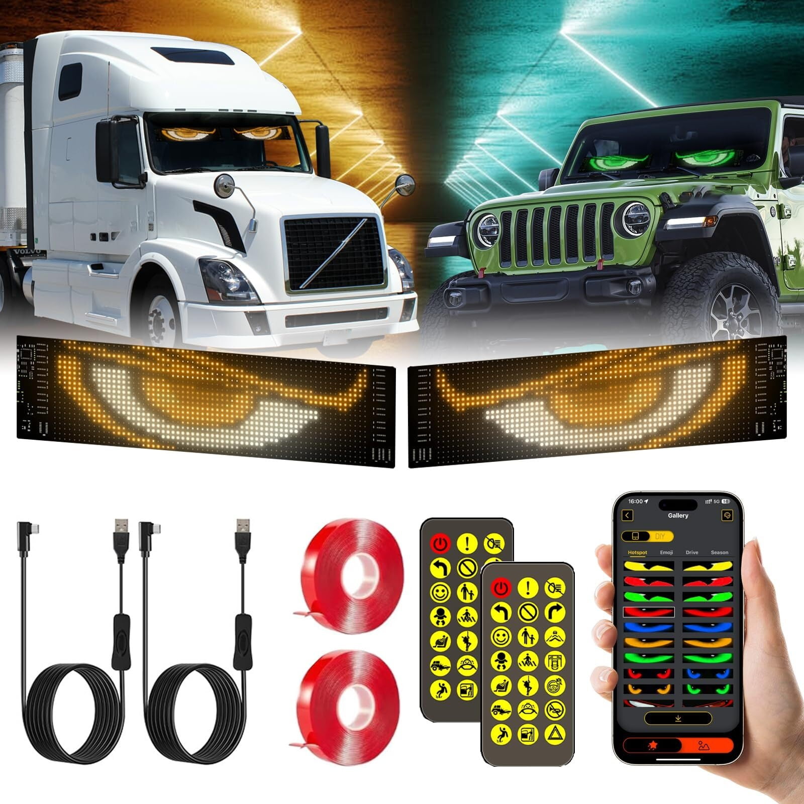 2PCs Devil Eye Lights for Car, Ultra-Thin Flexible LED Soft Screen ...