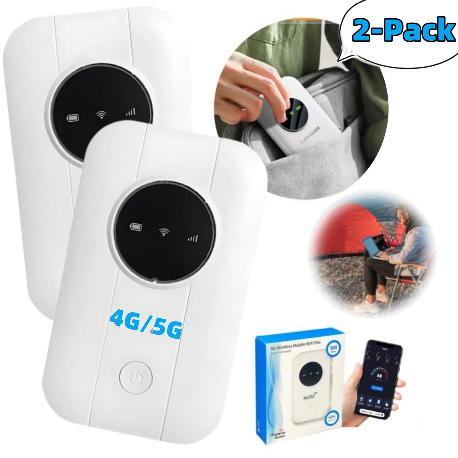 2PCs Portable Wifi Hotspot For Travel Portable Wifi Router 4G/5G Pocket ...