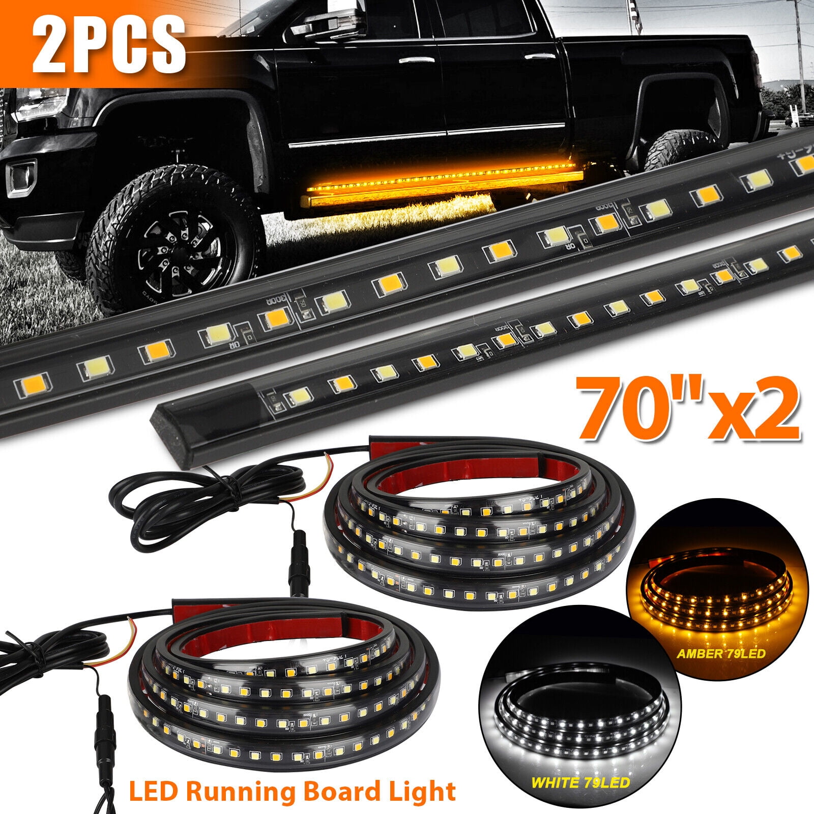2PCs Truck LED Running Board Lights Sequential Amber Side Marker Light ...