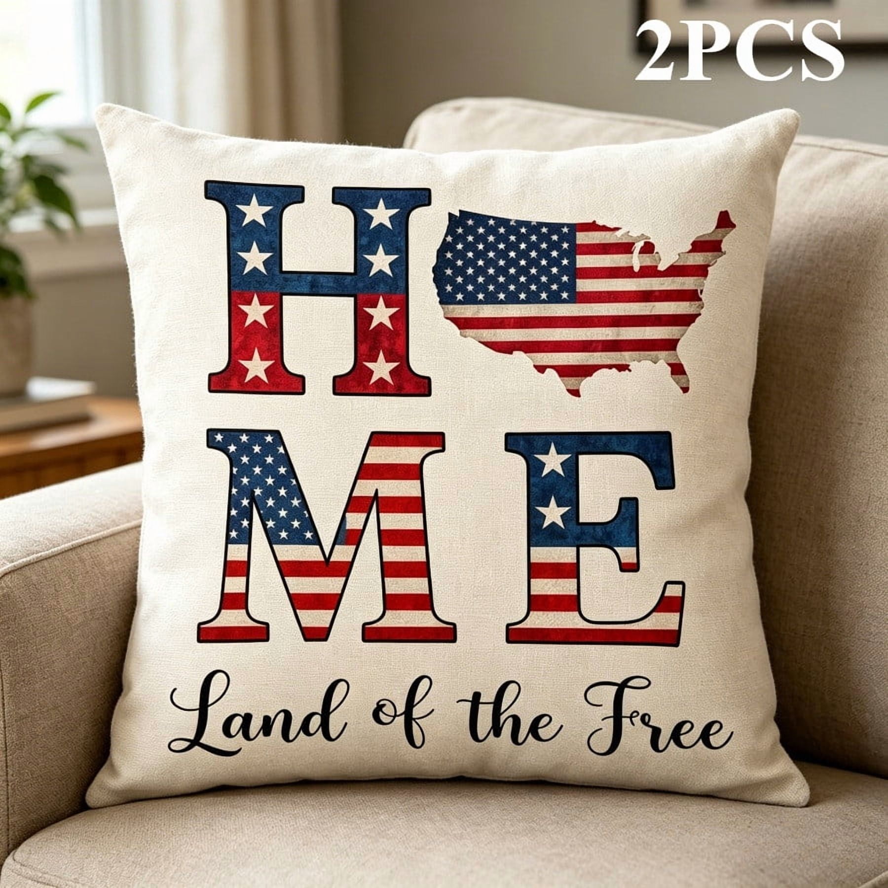 2PCs USA Independence Day Themed Linen Pillowcase Set of 2, Flag Style ...