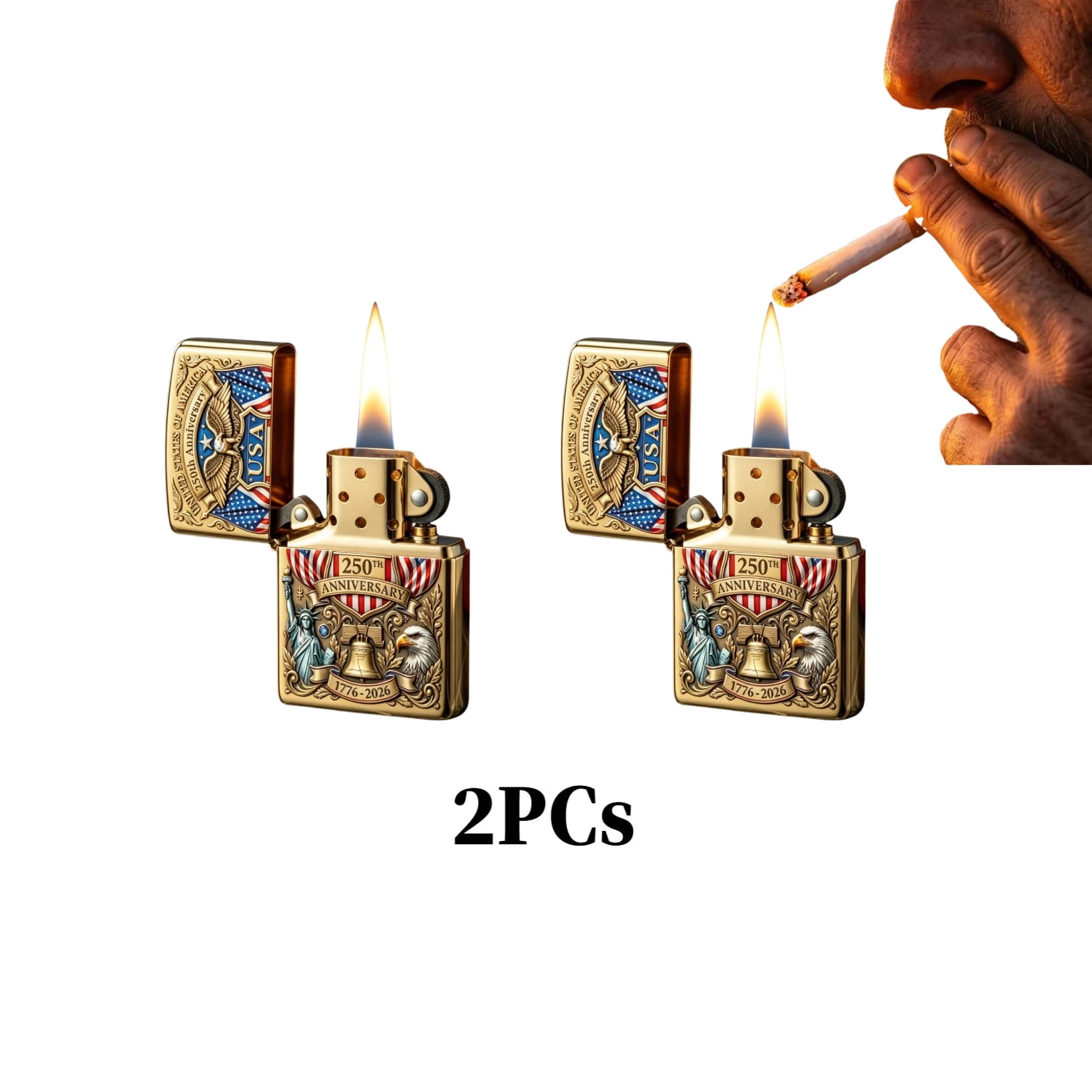 2PCs United States 250th Anniversary Lighter,2D Refillable Flip-Top ...