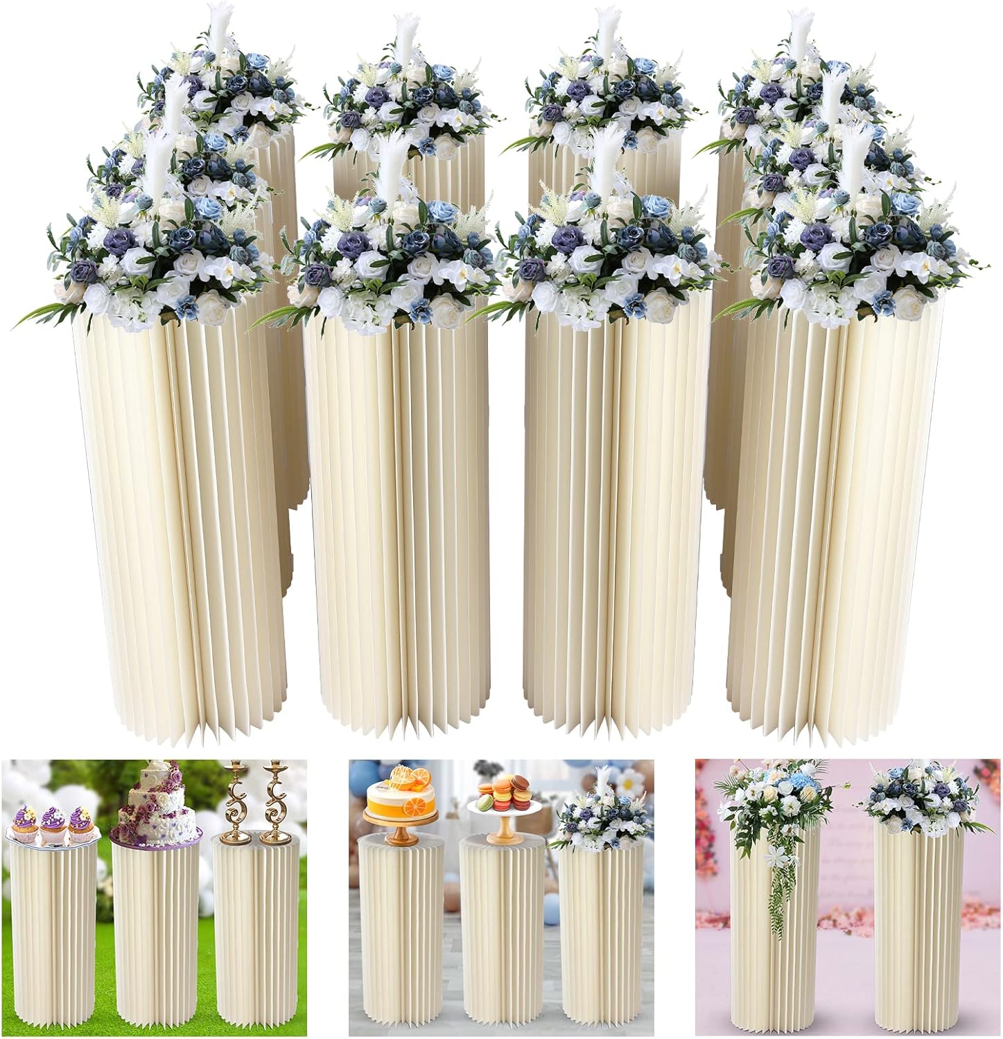 2PCs Wedding Centerpieces Cardboard Vases, H: 39.4”xDia: 11.4” Foldable ...