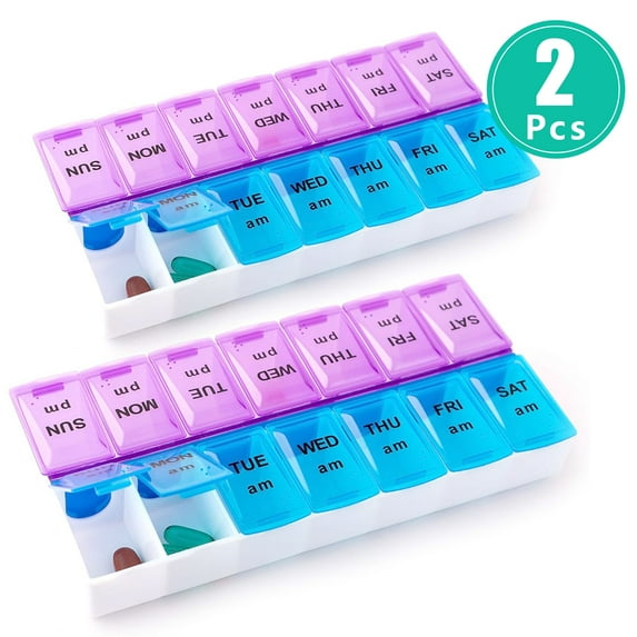 2PCs Weekly Pill Box Organizer 7 Day AMPM Organizer Case Medicine ...