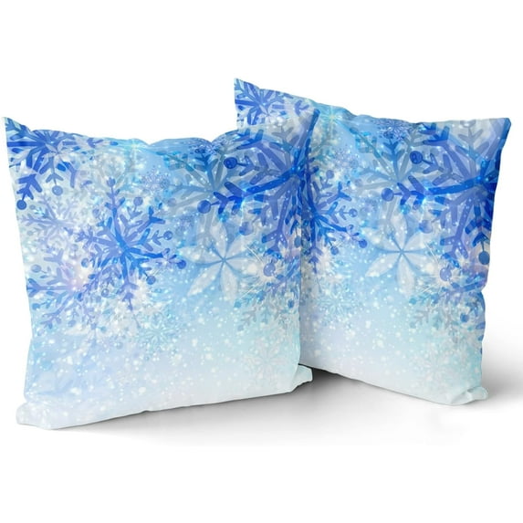2PCs White Blue Snowflakes Throw Pillow Covers, Merry Christmas Snow ...