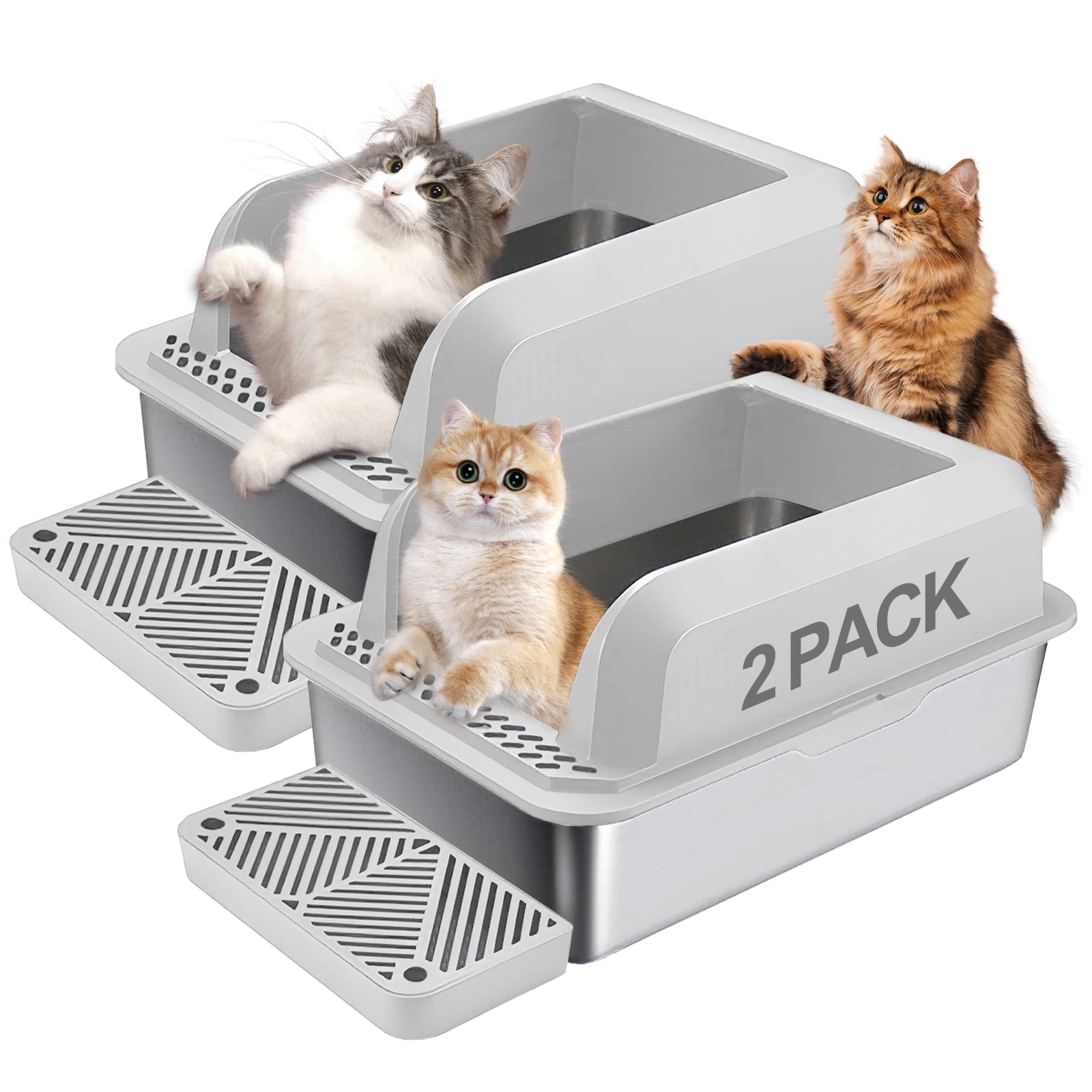 2PK of 24"x16"x12"Stainless Steel Open Top Cat Litter Box, Removable ...