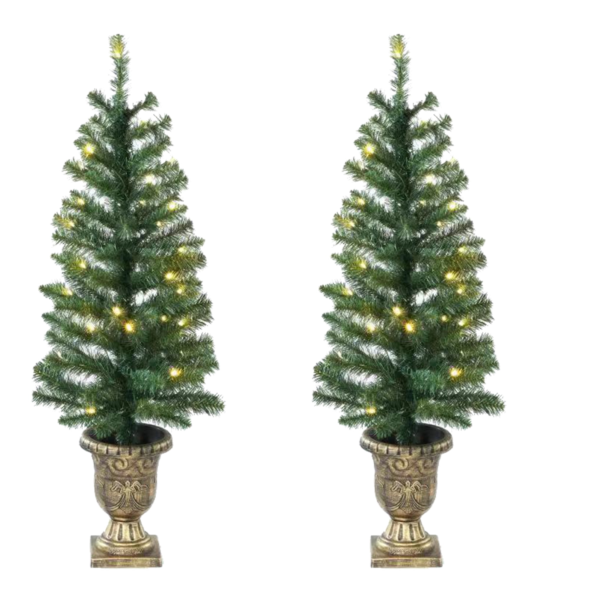 3.5' Pre-Lit Artificial Porch Christmas Trees with LED Lights, 2 Count, by Holiday Time ...