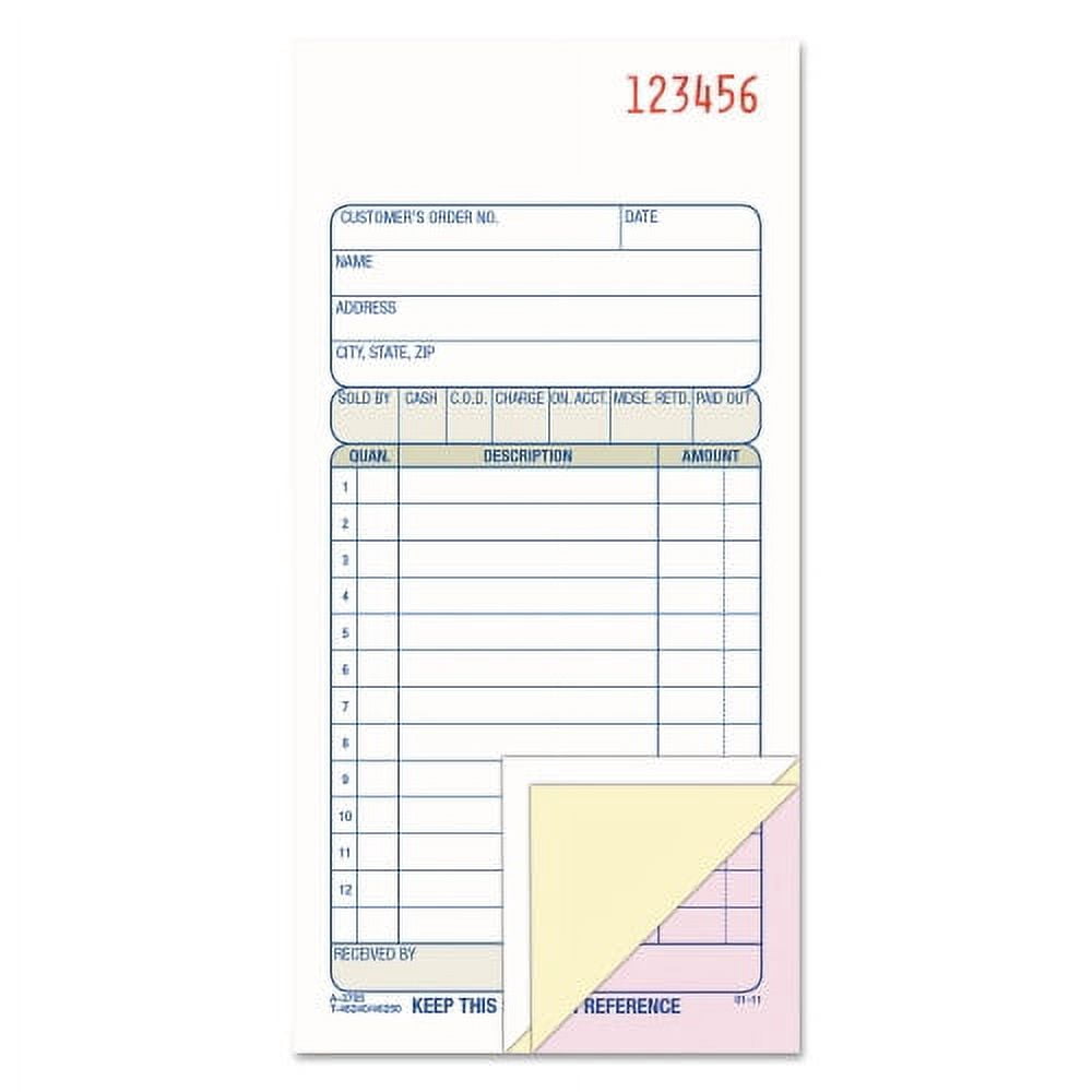 2PK Adams 3-Part Sales Book, Three-Part Carbonless, 3.25 x 7.13, 50 ...