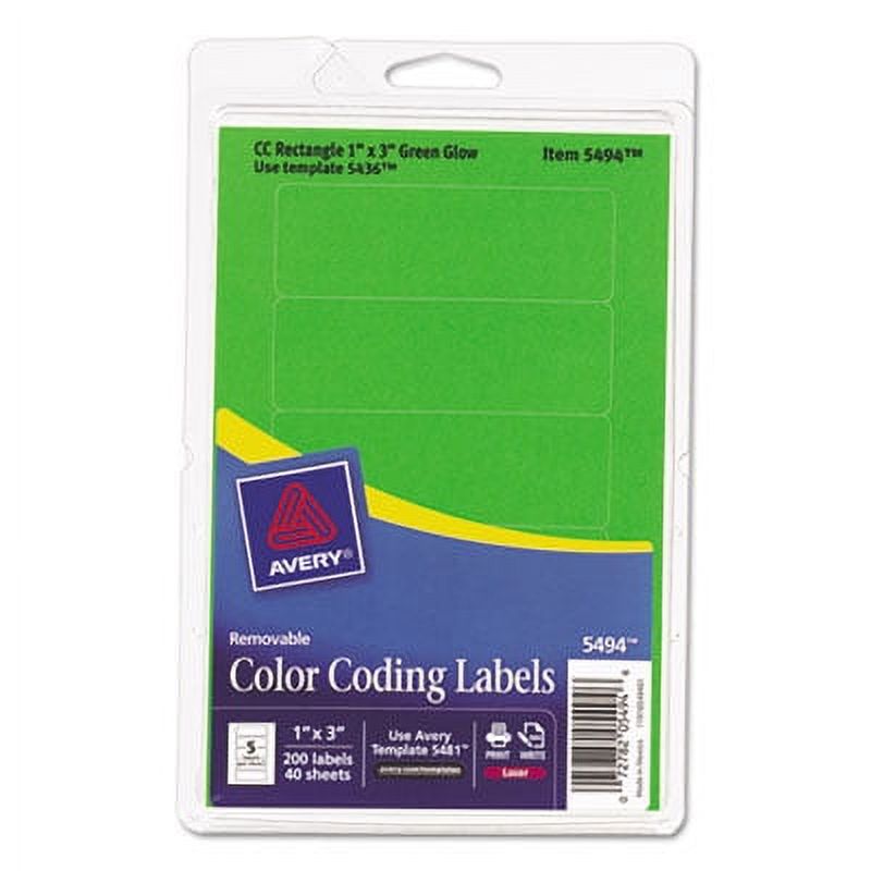 2PK Avery 05494 Printable Removable Color-Coding Labels, 1 x 3, Neon ...