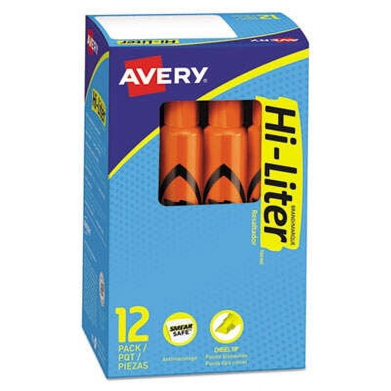 2PK Avery HI-LITER Desk-Style Highlighters, Fluorescent Orange Ink, Chisel Tip, Orange/Black ...