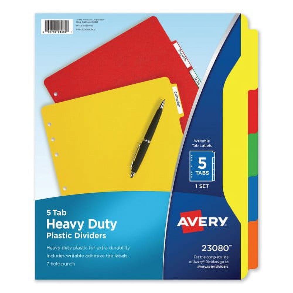 2PK Avery Heavy-Duty Plastic Dividers with Multicolor Tabs and White Labels , 5-Tab, 11 x 8.5 ...