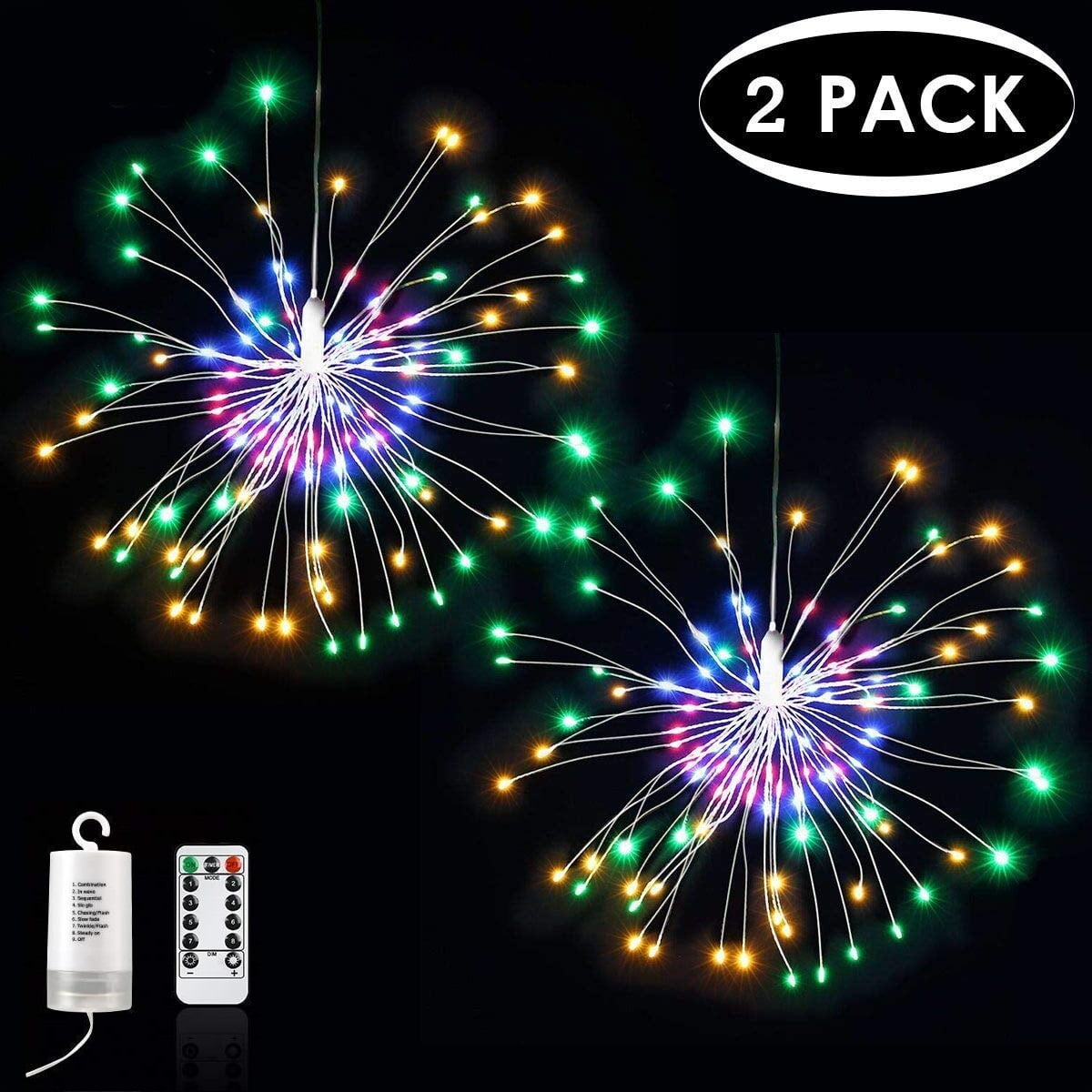 2PK Firework LED String Lights 120LED Copper Wire Strip Fairy Light ...