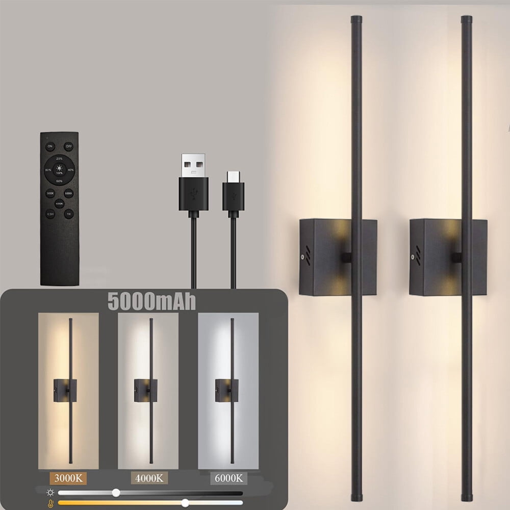 2PK Long LED Wall Light Sconce Rechargeable Indoor Modern Linear ...