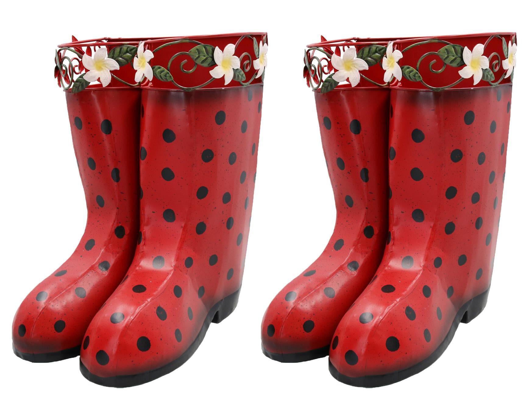 2PK Red Hanging Pair of Wellies Metal Planter Garden Gift Ornament ...