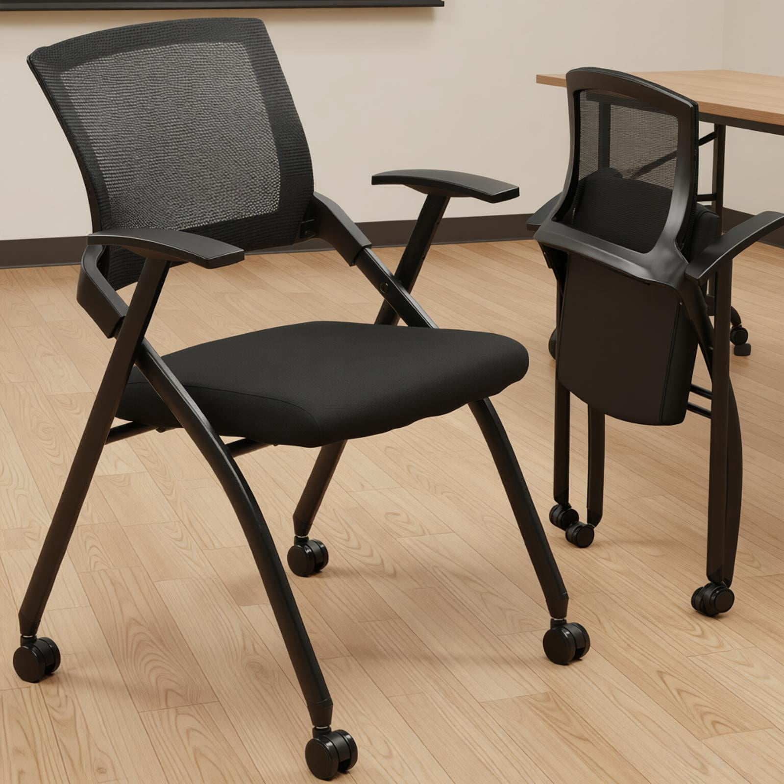 2PK Stackable Folding Office Chair with Wheels and Padded Seat Rebound ...