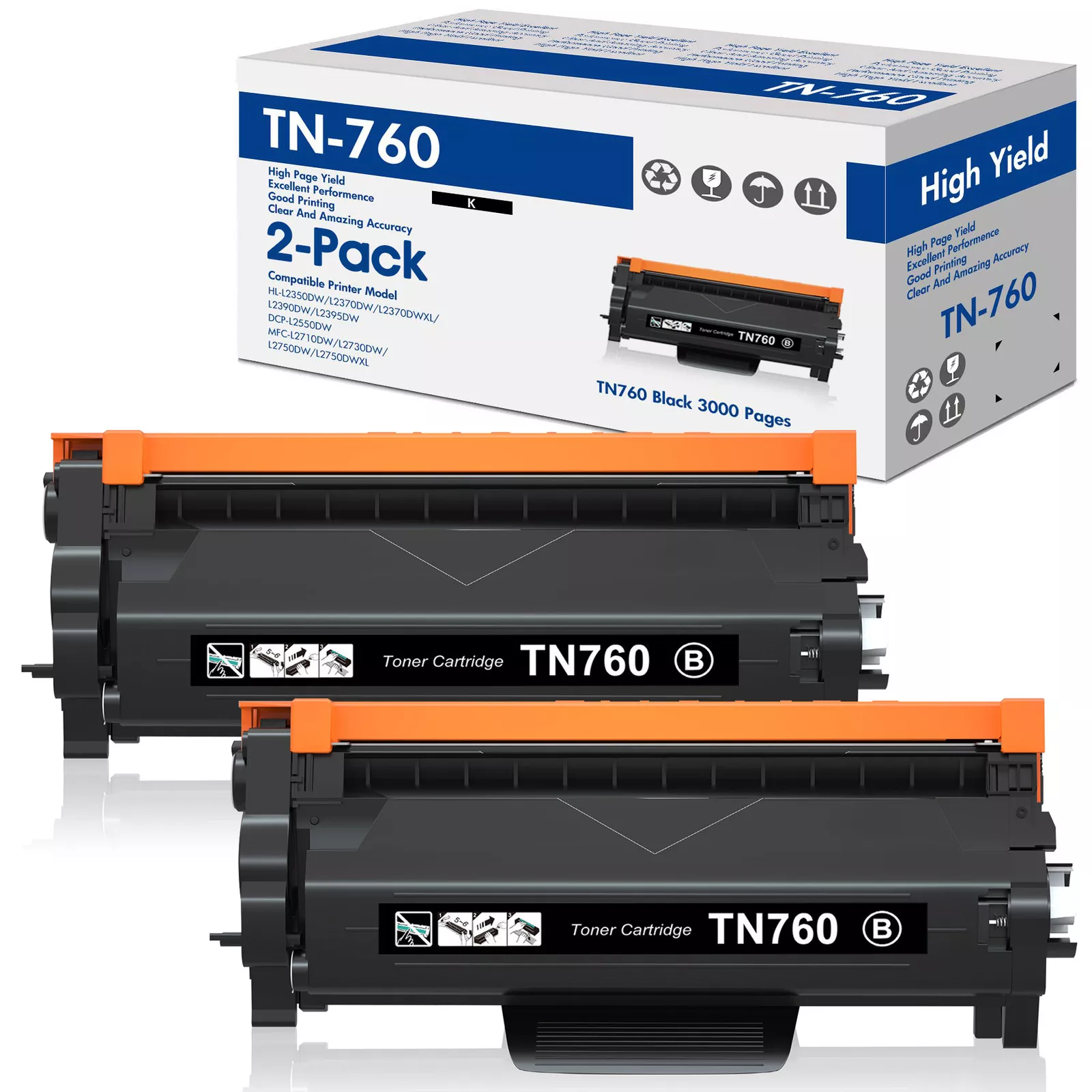 2PK TN760 High Yield Toner Cartridge Replacement for Brother MFC ...