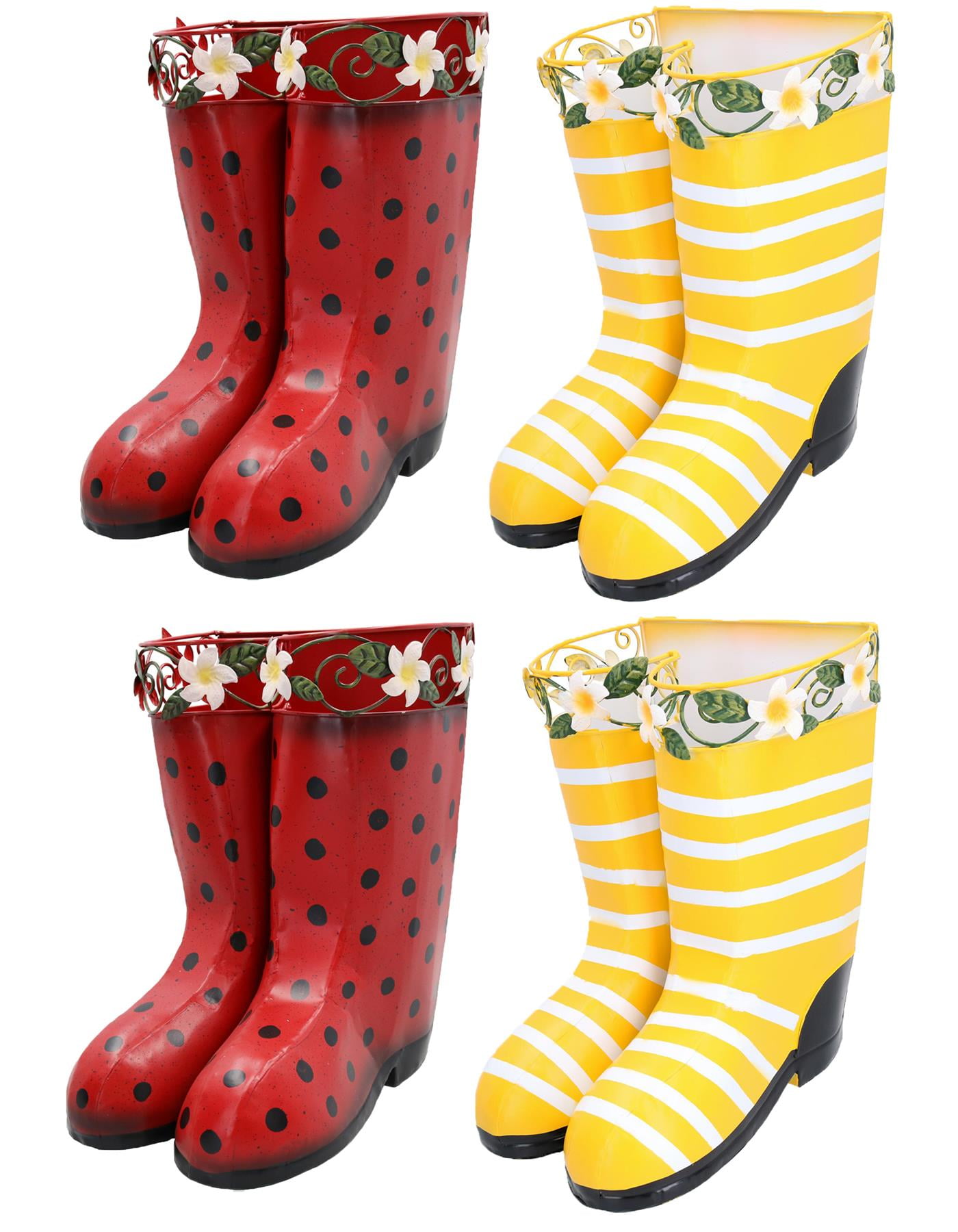 2PK Yellow & Red Hanging Pair of Wellies Metal Planter Garden Home ...