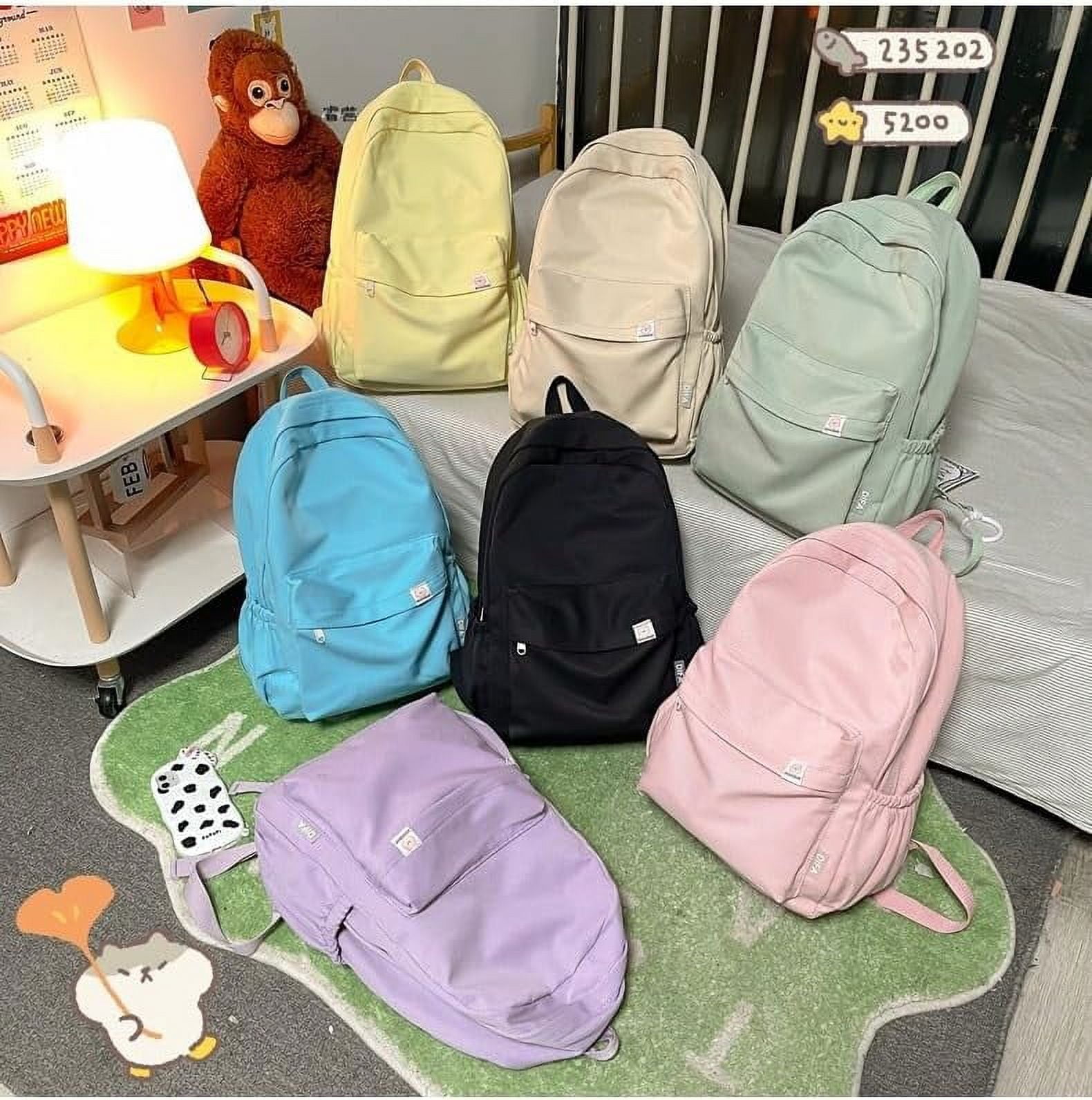 2PS Pure Color Large-capacity Student School Bag Backpack-White ...