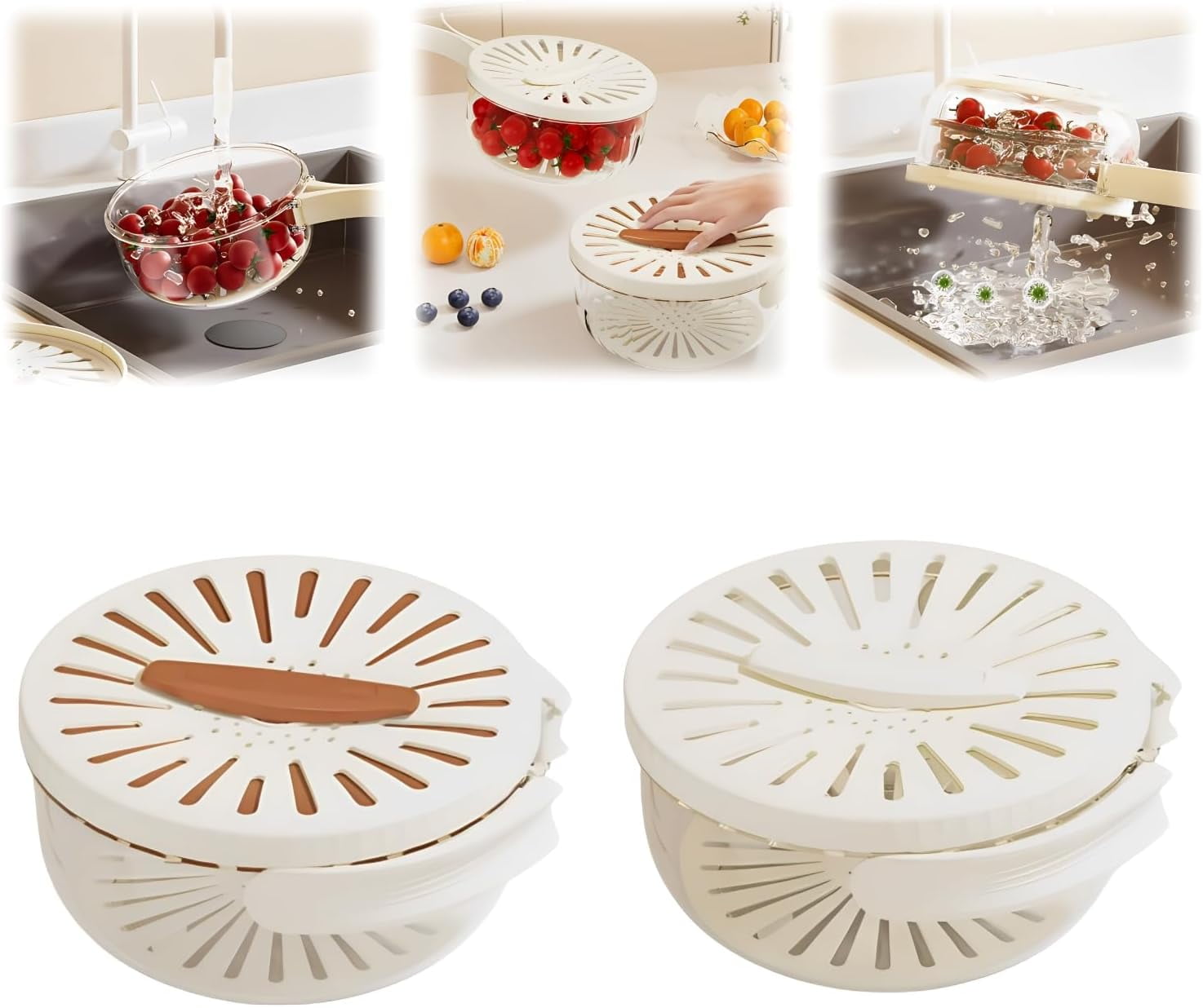 2PSC Fruit Strainer, Fruit Washing Bowl, Rotate The Cover of The Switch ...