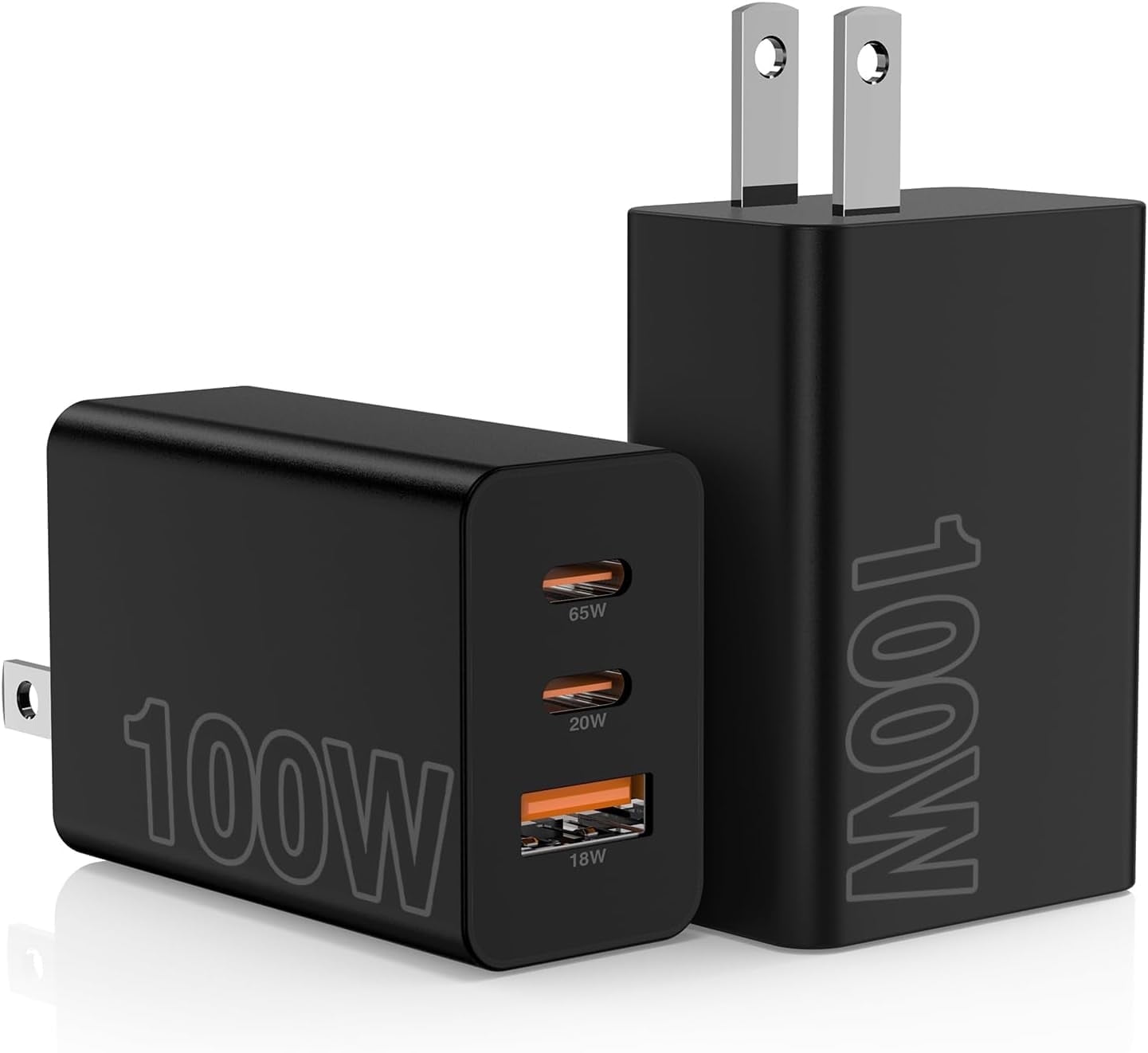 2Pack 100W USB C Wall Charger Block,3-Port (65w+20W+18w) Super Fast ...