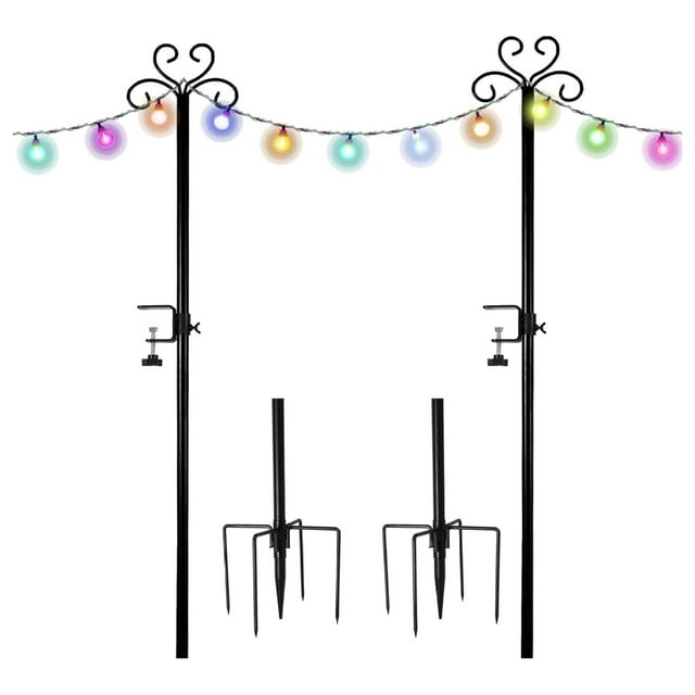 2Pack 10FT String Light Poles, Outdoor Metal Patio Light Poles Post with Fork for Hanging, light ...