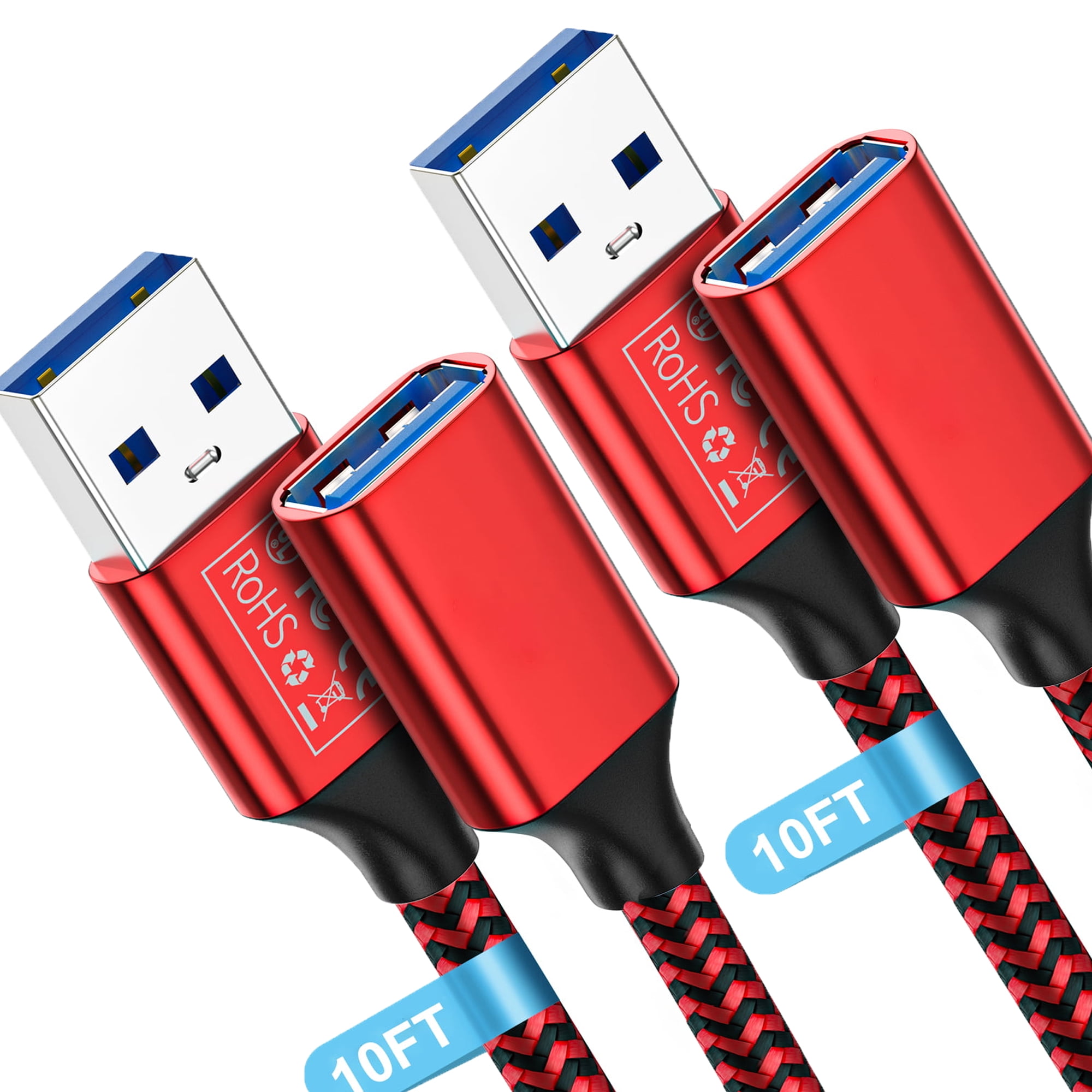 2Pack 10FT USB Extension Cable Male to Female Extender Cord, XUDUO USB ...