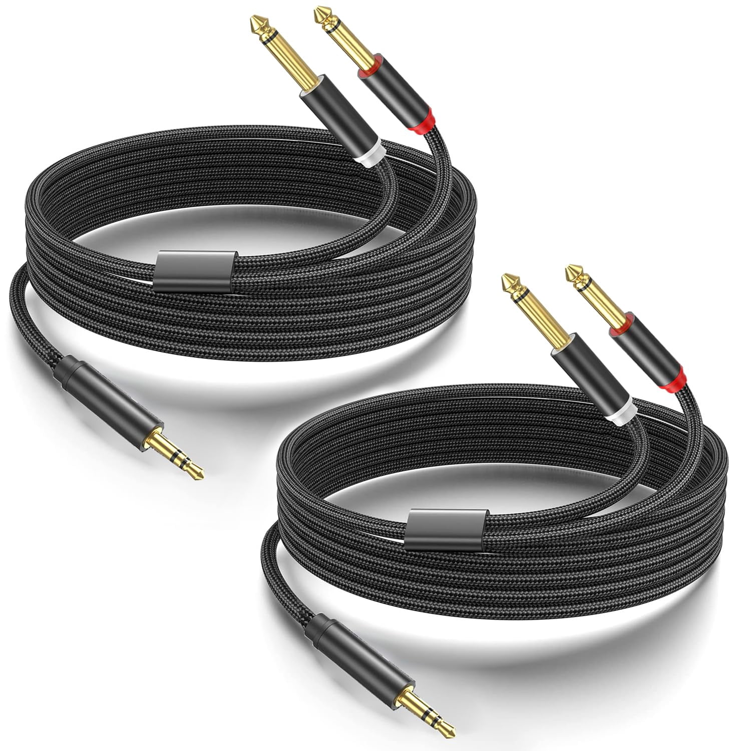 2Pack 10Ft 3.5mm 1/8" TRS to Dual 6.35mm 1/4" TS Mono Stereo Y-Cable Splitter Cord for ...