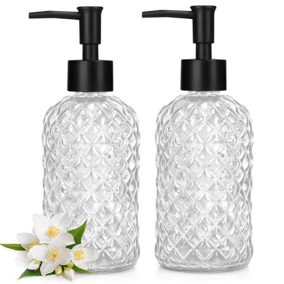 2Pack 13.5 Oz Glass Soap Dispenser , Manual Pump Dispenser,Empty Liquid ...